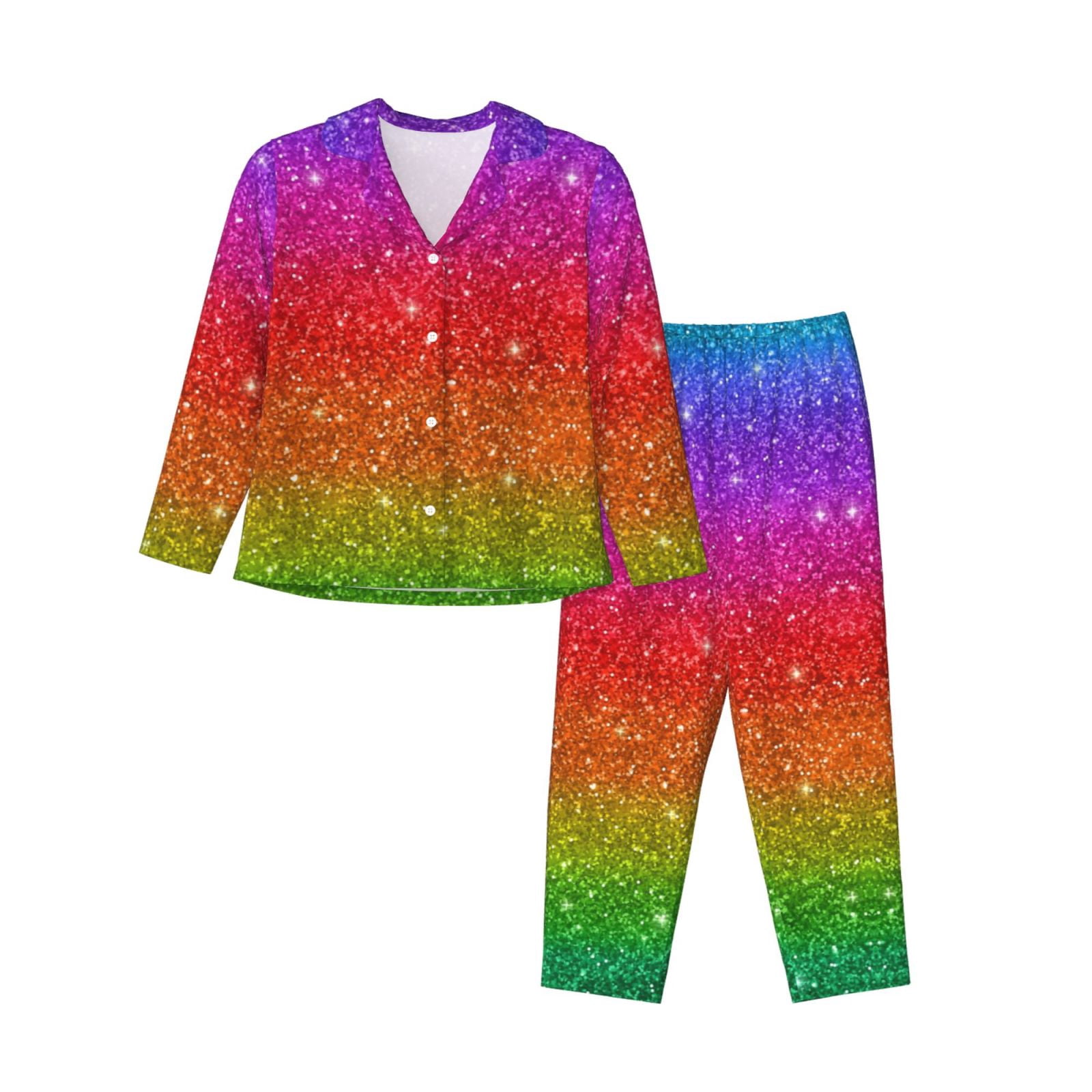 Goofa Rainbow Glitter Printed Women’s 2 Piece Pajama Set Super,Pajamas ...
