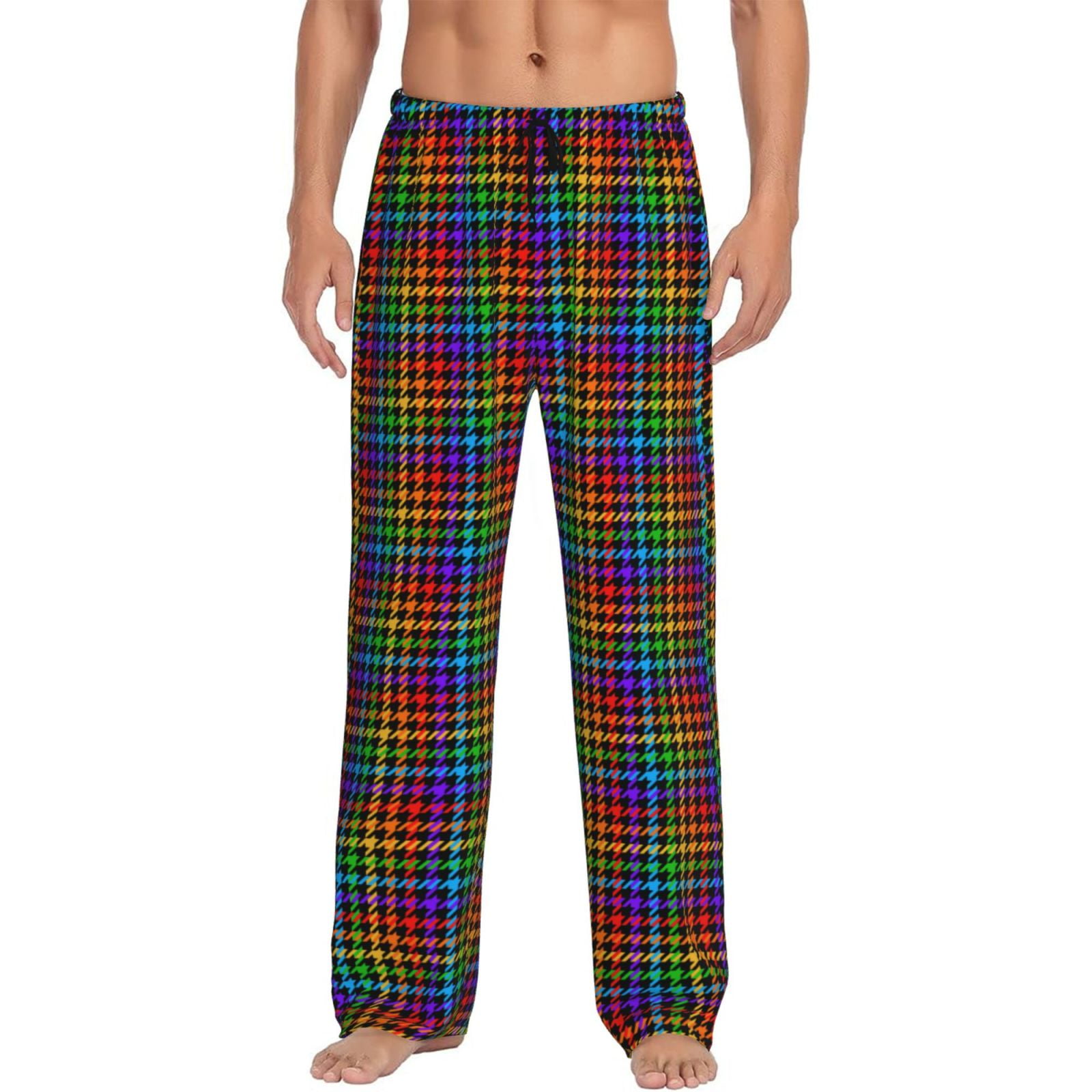 Goofa Rainbow Houndstooth Pattern Printed Soft Pajama Pants for Men, Wide Leg Comfy Casual ...