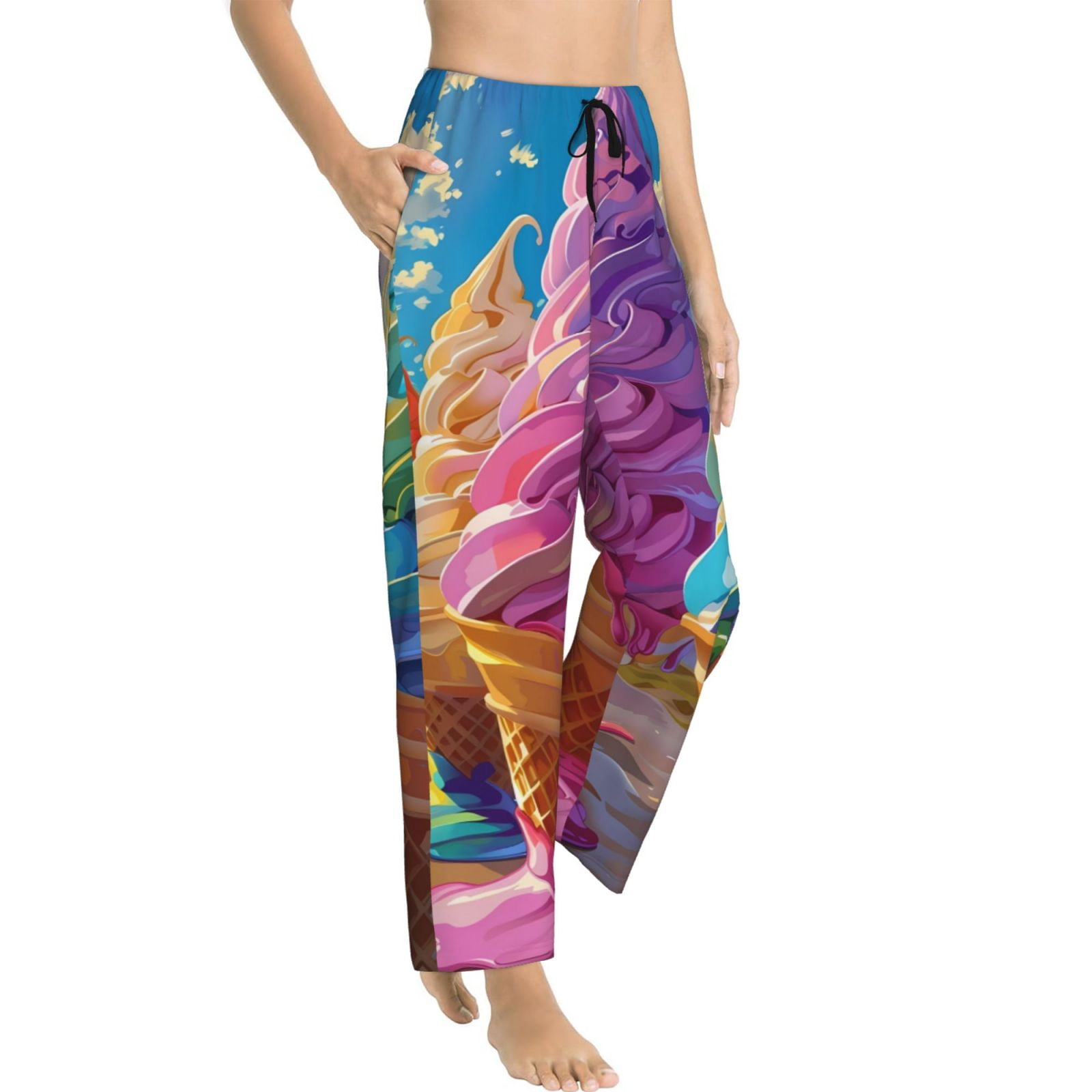 Goofa Rainbow Melting Ice Cream Printed Soft Pajama Pants for Women ...