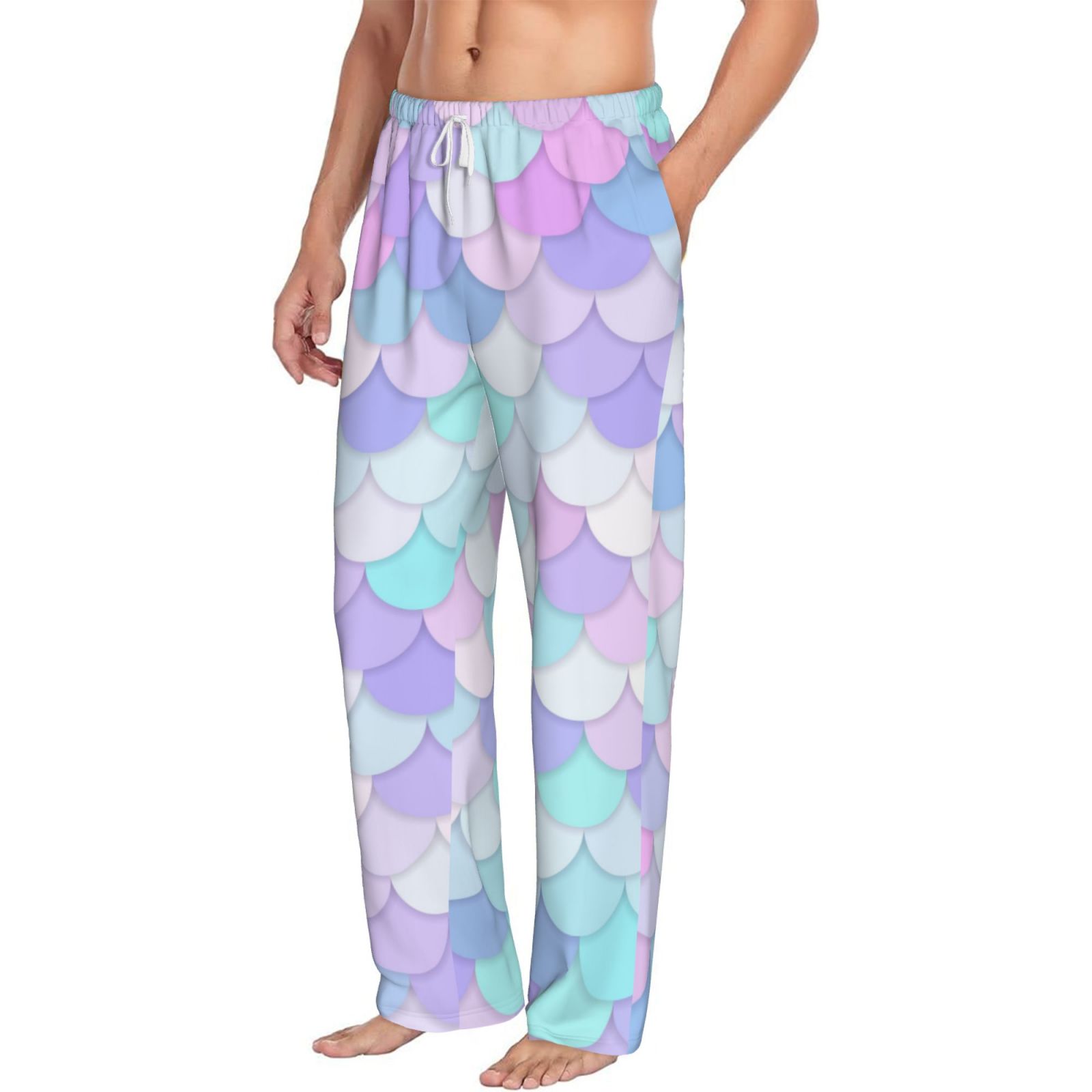 Goofa Rainbow Scales Printed Soft Pajama Pants for Men, Wide Leg Comfy ...