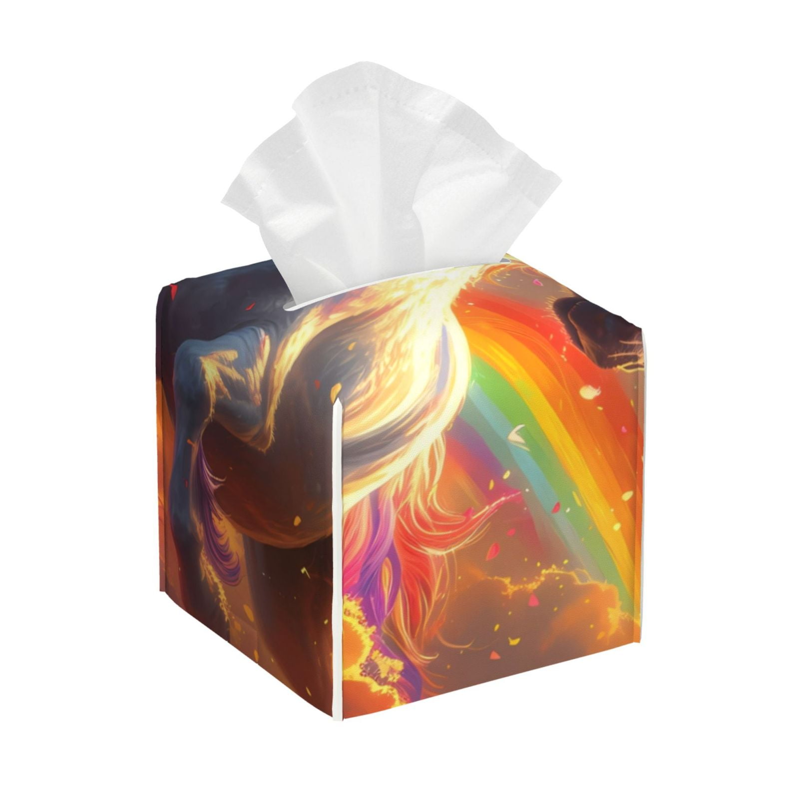 Goofa Rainbow Sunset Cloud White Horse Tissue Box Cover PVC Leather ...