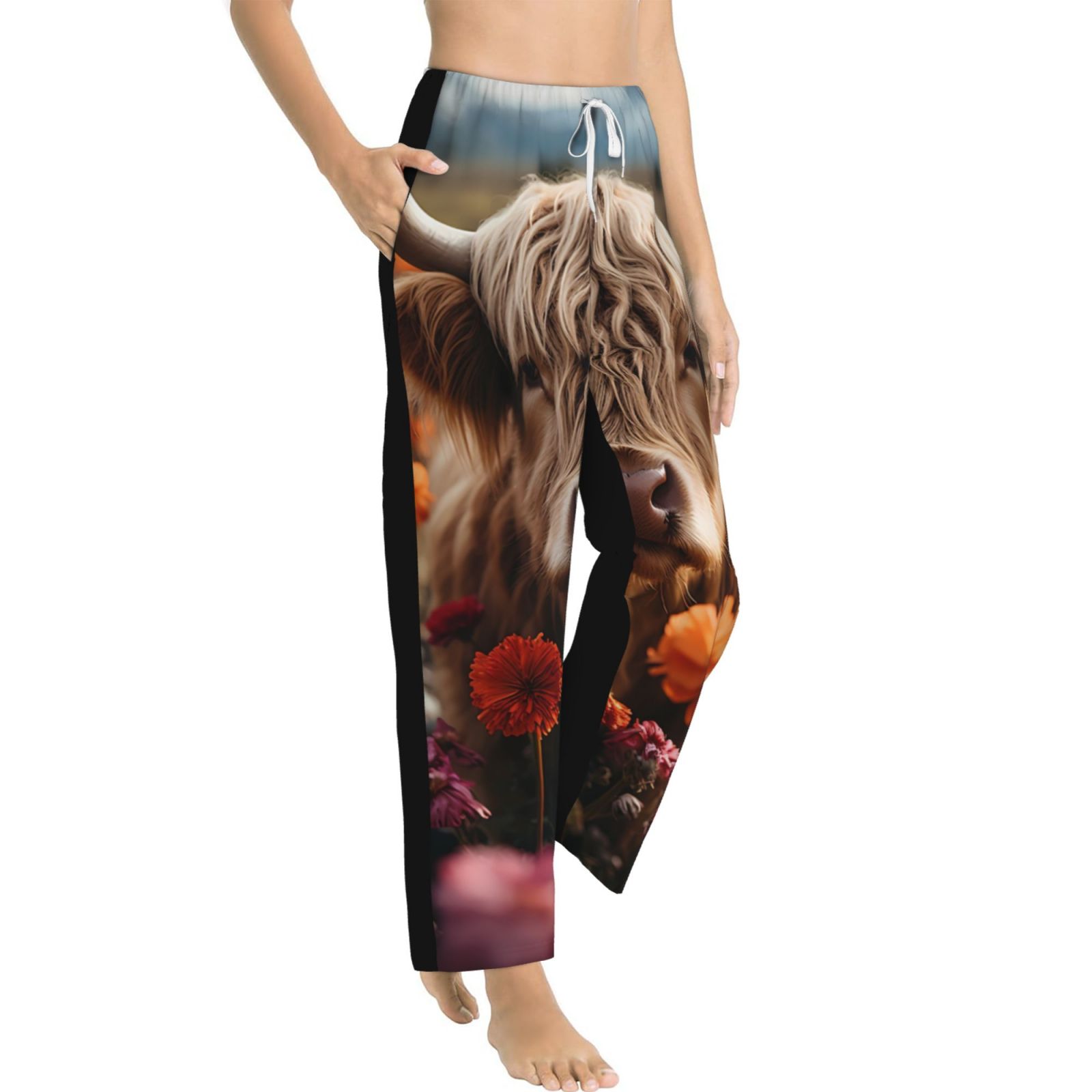 Goofa Realistic Flower Cow Printed Soft Pajama Pants for Women, Wide ...