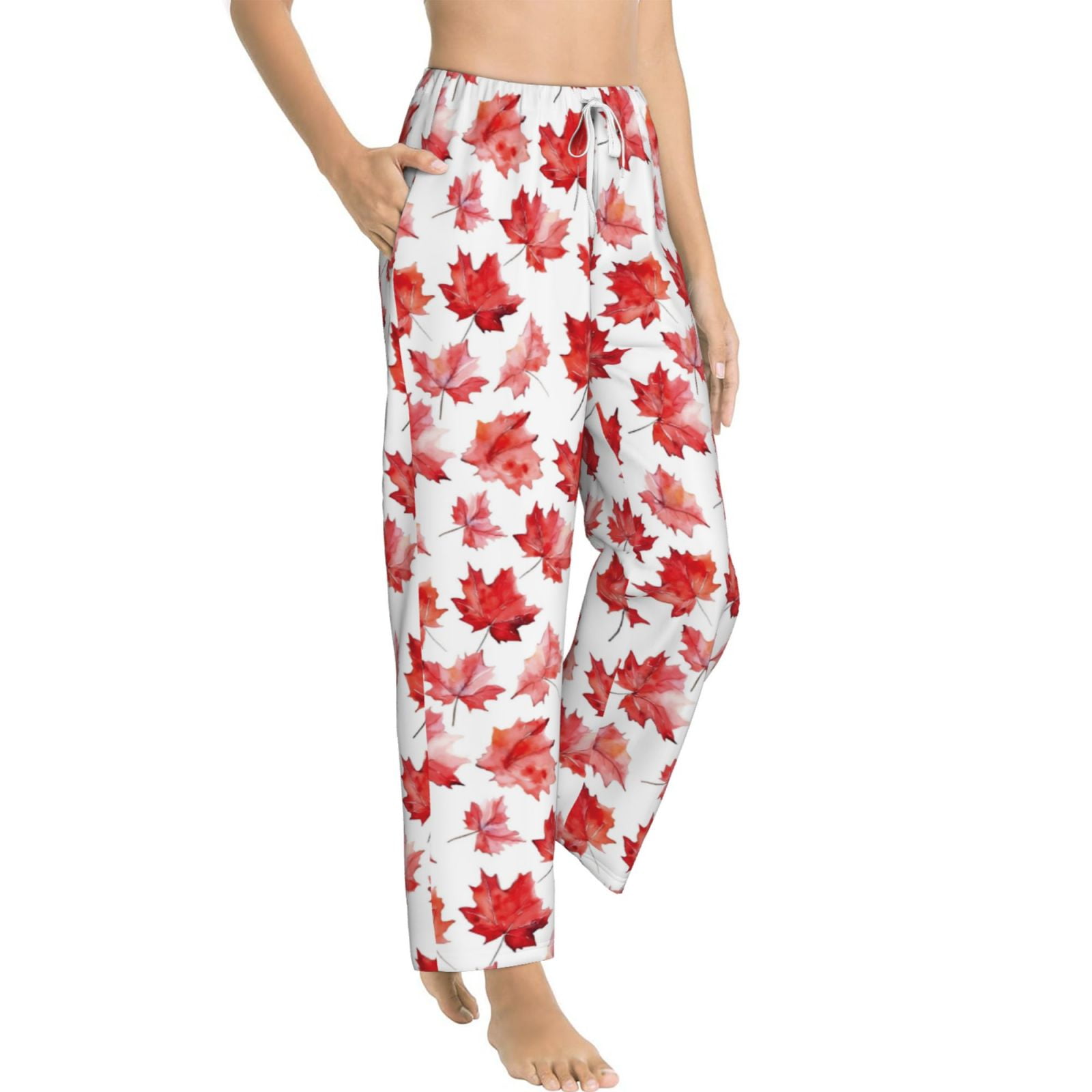 Goofa Realistic Maple Leaf Printed Soft Pajama Pants for Women, Wide ...