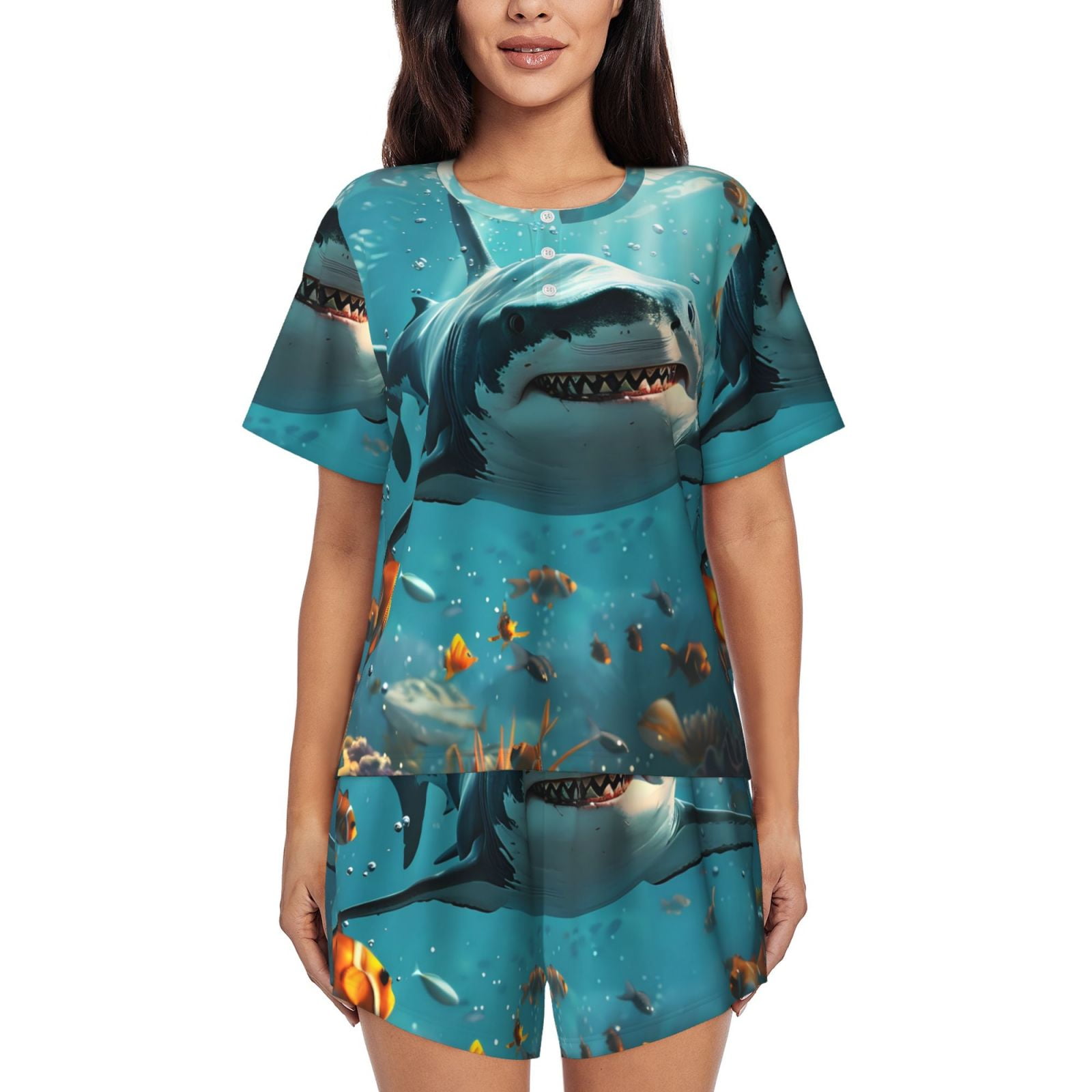 Goofa Realistic Ocean Shark for Womens Cotton 2 Piece Pajamas Set ...