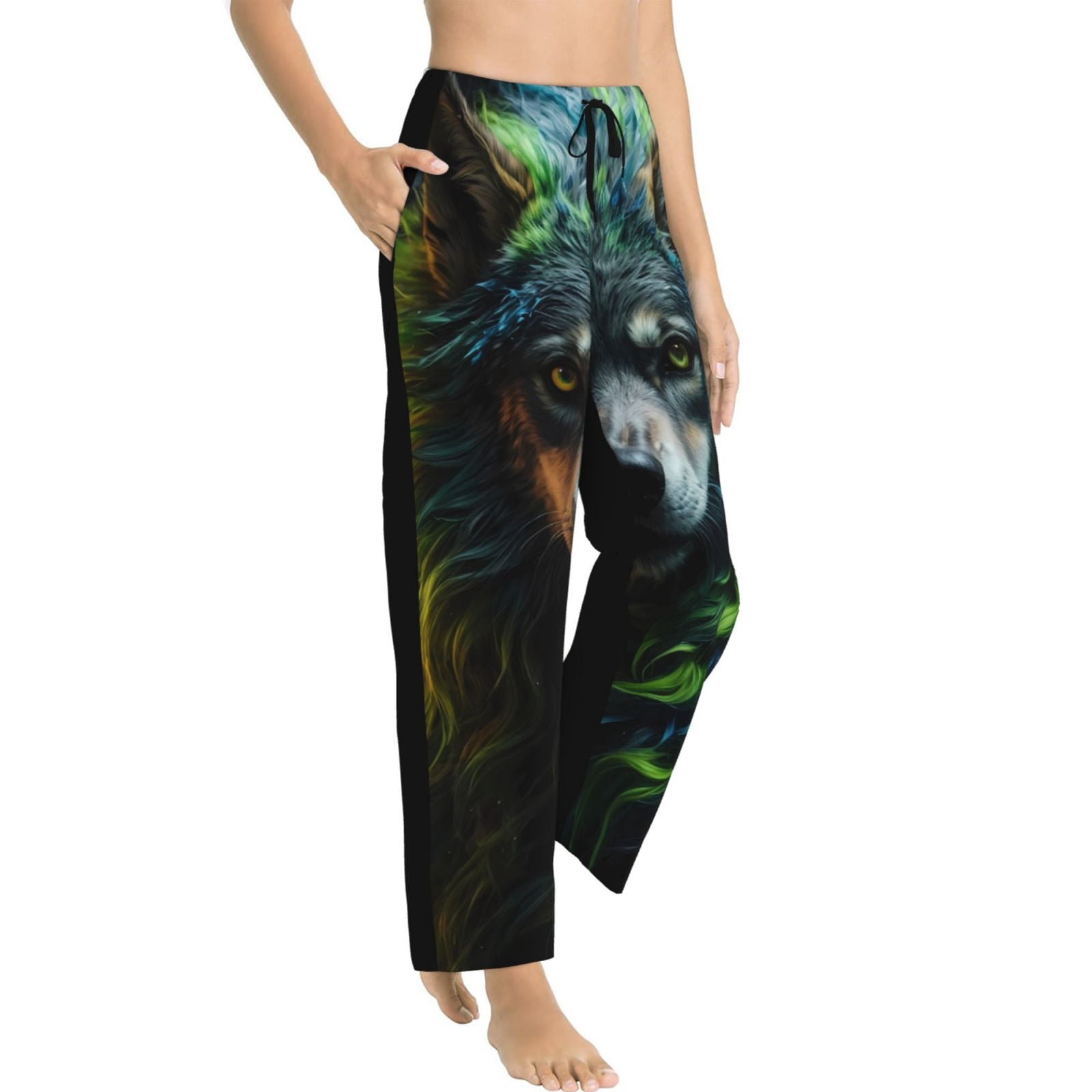 Goofa Realistic Style Colorful Wolf A Printed Soft Pajama Pants for ...