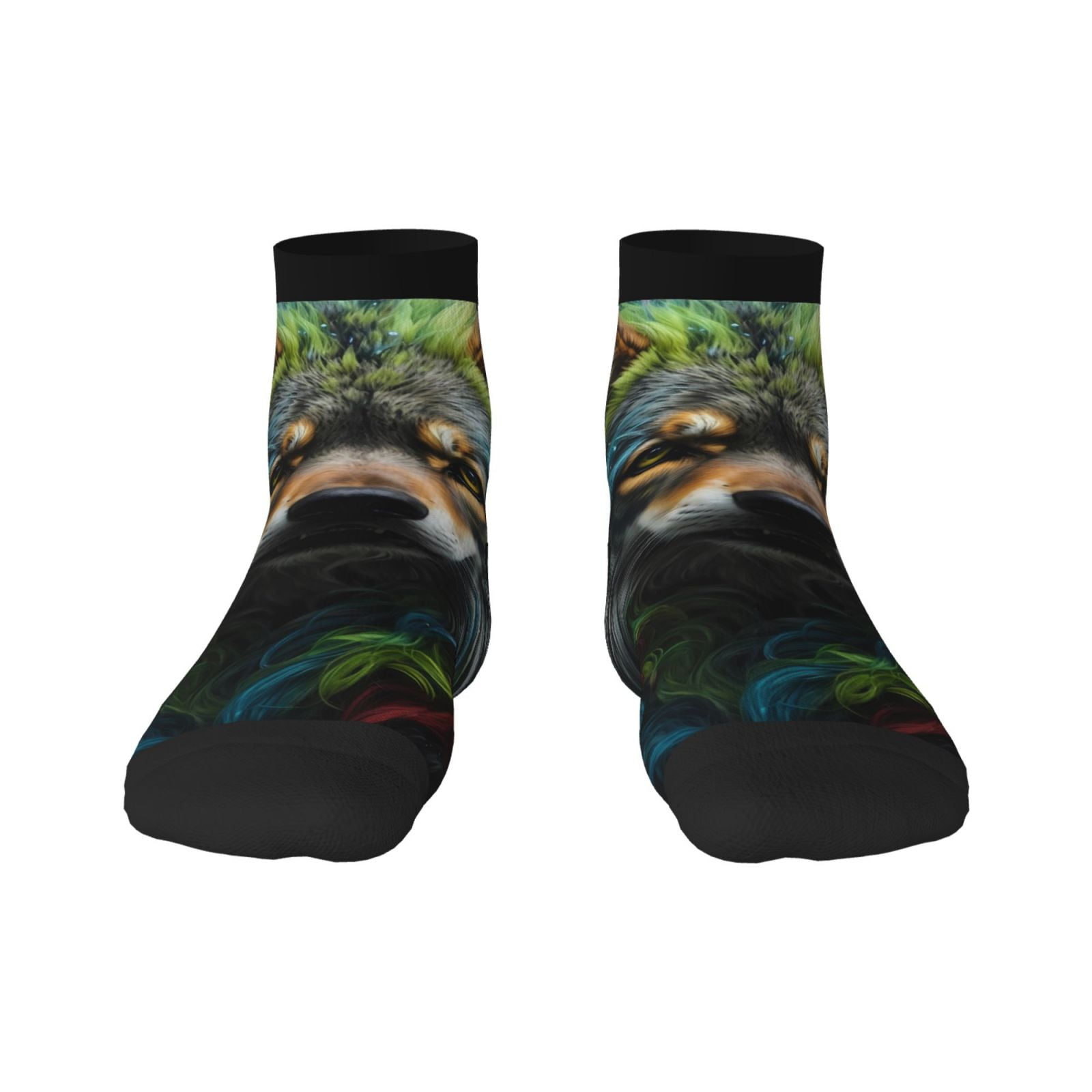 Goofa Realistic Style Colorful Wolf Pattern Non Slip Socks with Grips ...