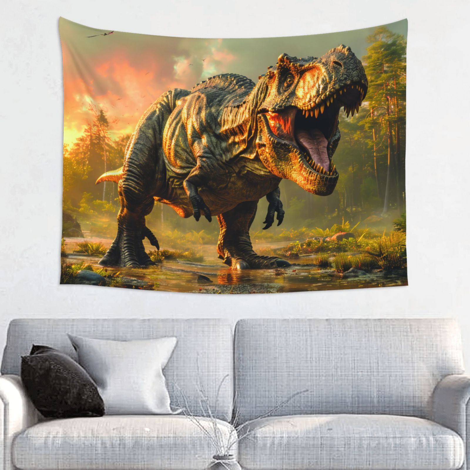 Goofa Realistic Style Forest Dinosaur Pattern Wall Tapestry for Bedroom ...