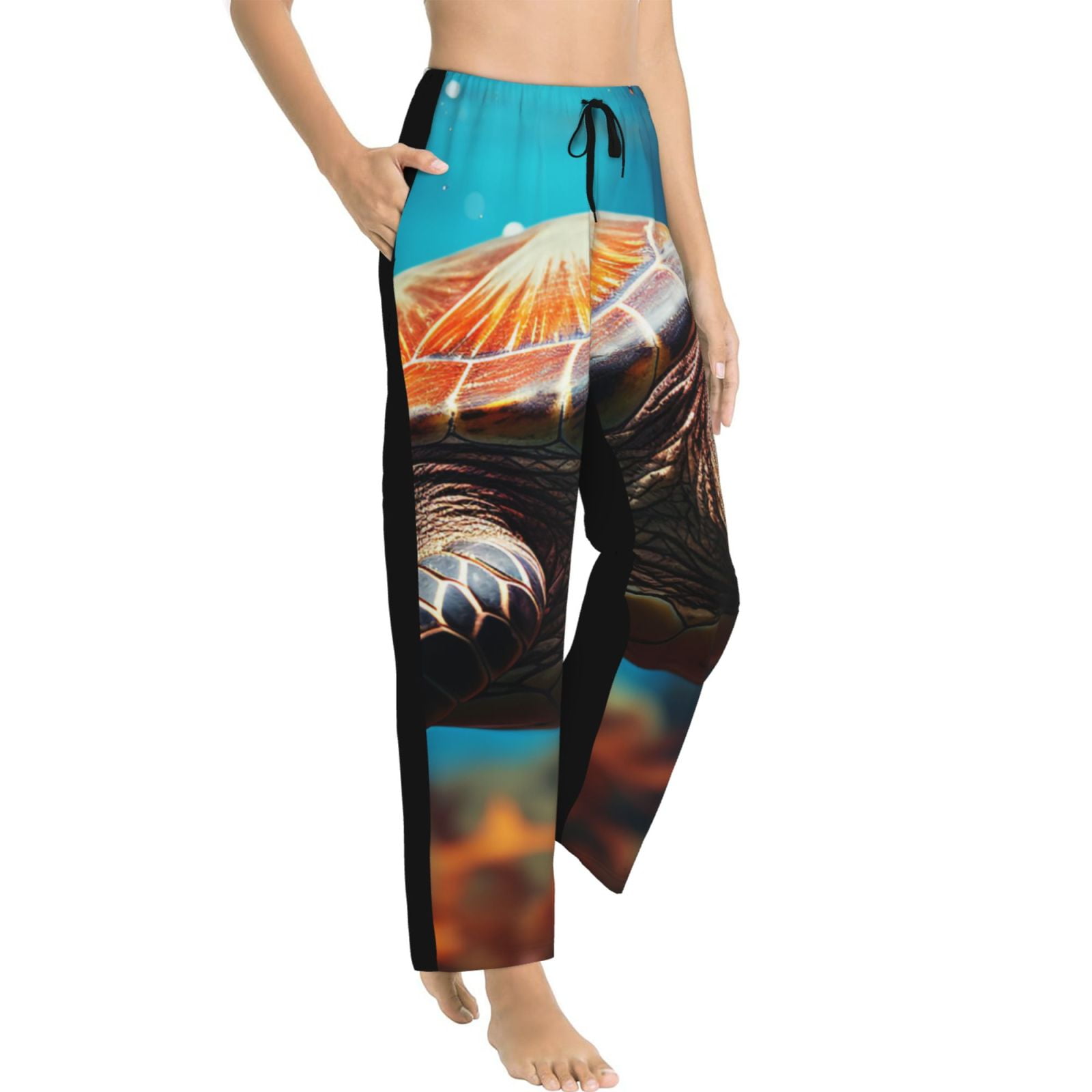 Goofa Realistic Turtle Printed Soft Pajama Pants for Women, Wide Leg ...