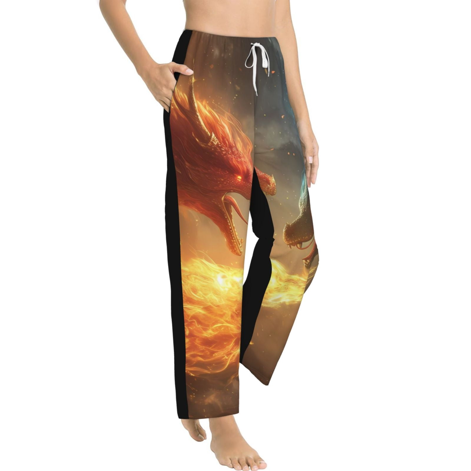 Goofa Red And Blue Fire Dragon B Printed Soft Pajama Pants for Women ...