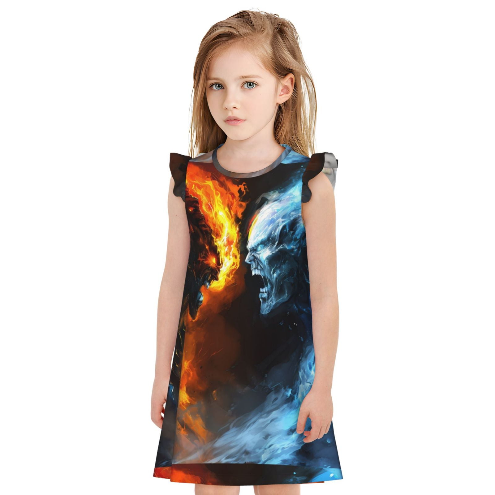Goofa Red And Blue Fire Skull Warrior Pattern Sweet & Sassy Girls ...