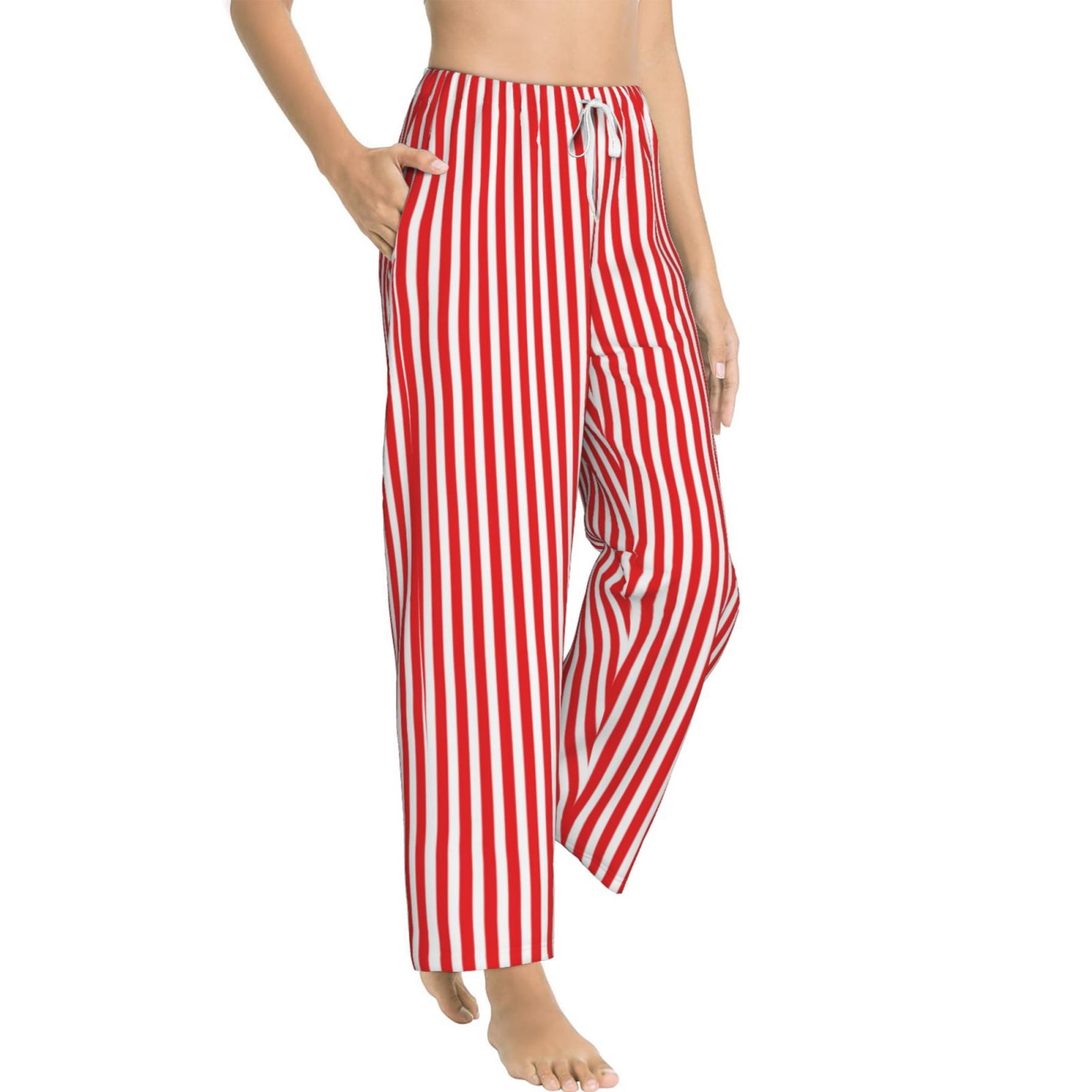 Goofa Red And White Stripes Printed Soft Pajama Pants for Women, Wide ...