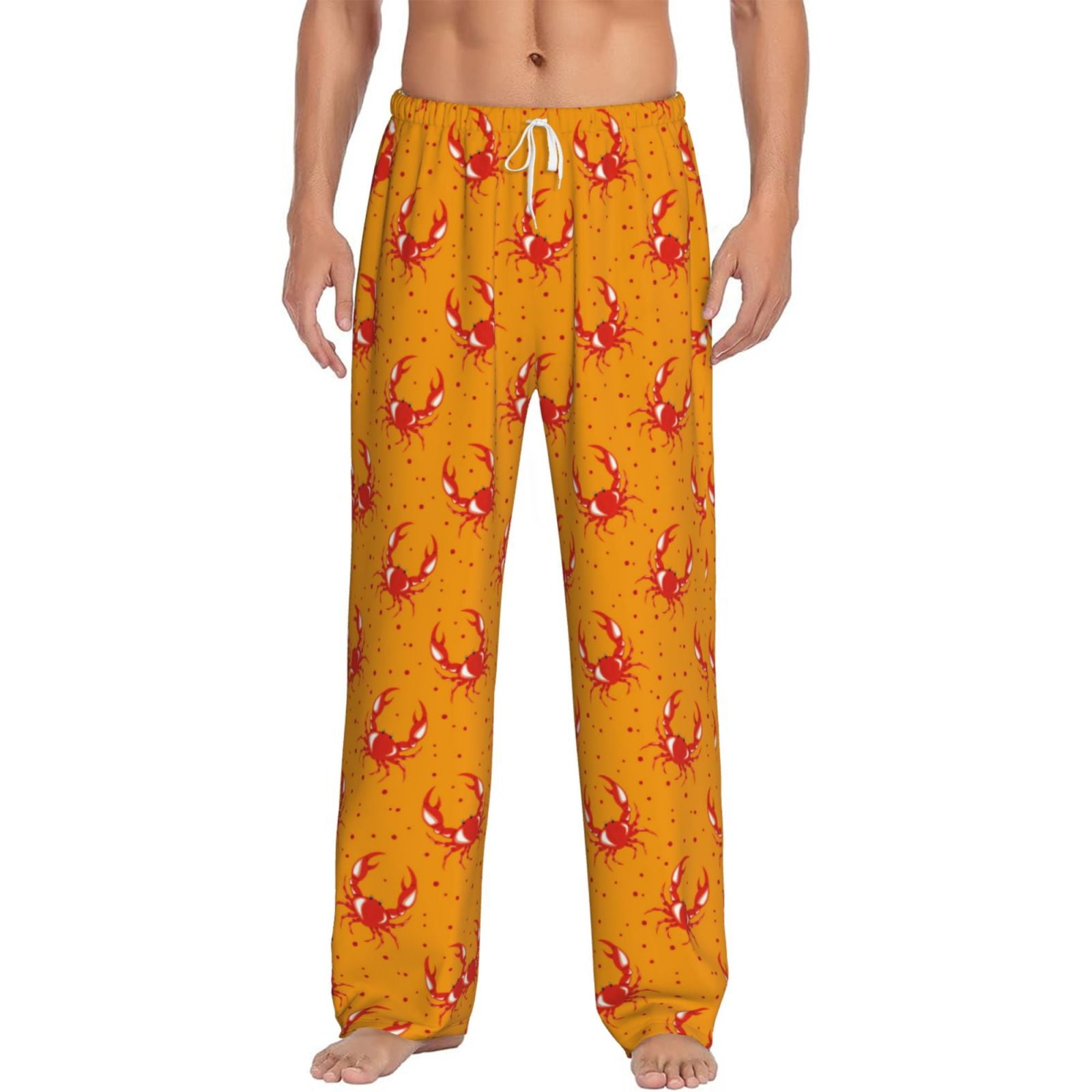 Goofa Red Crab Pattern Printed Soft Pajama Pants for Men, Wide Leg ...