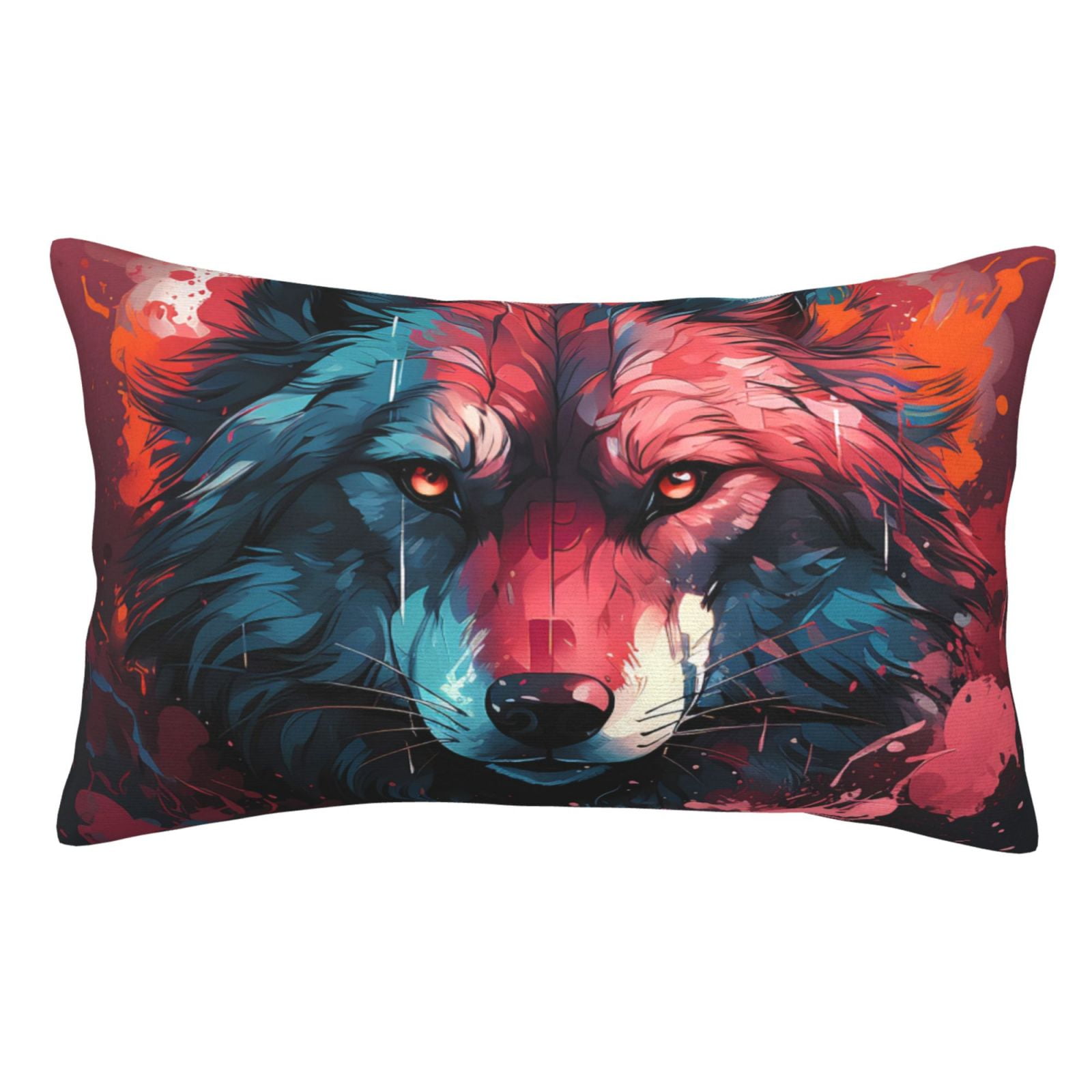 Goofa Red Flame Wolf Head Print Plush Throw Pillow Case, Soft Velvet ...