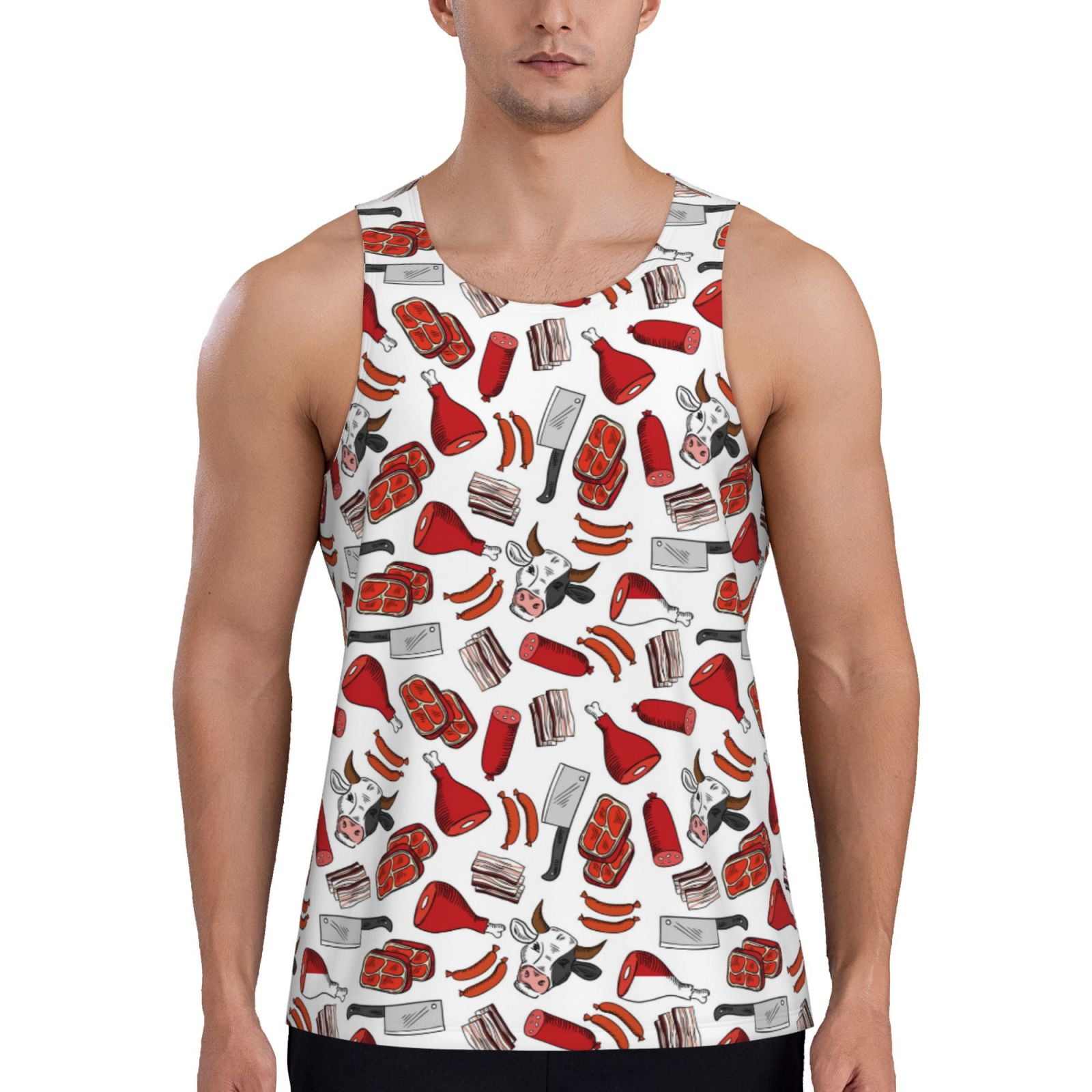Goofa Red Food Pattern Men's Workout Tank Top Slim-Fit Tank Quick Dry ...