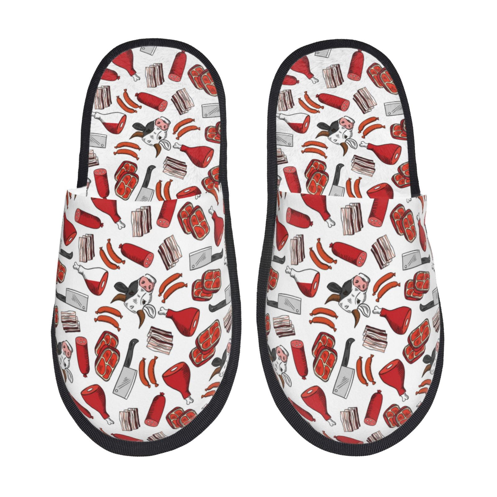Goofa Red Food Pattern Plush Furry Slippers for Men & Women, Cozy ...