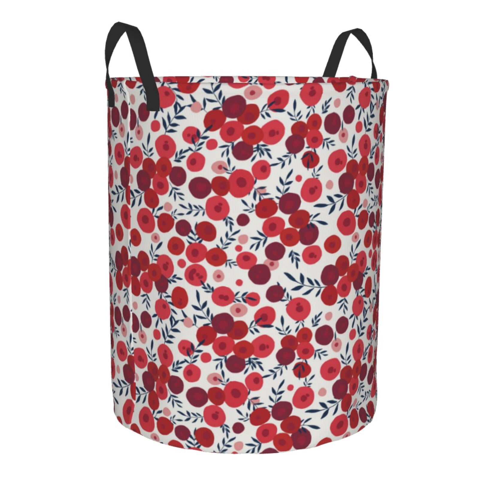 Goofa Red Hawthorn Printed Circular Hamper,Laundry Basket with Handles ...
