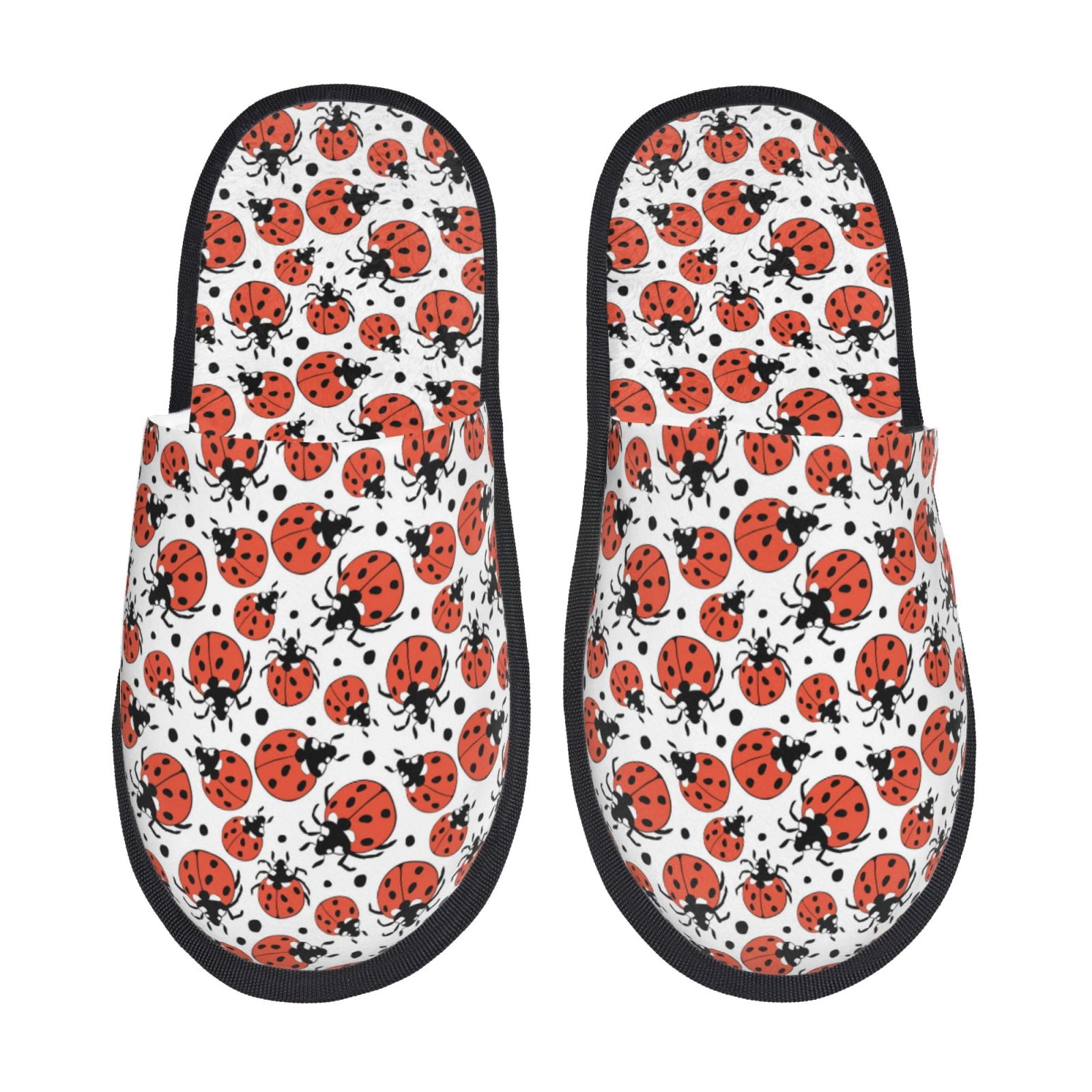 Goofa Red Ladybugs Pattern Plush Furry Slippers for Men & Women, Cozy ...
