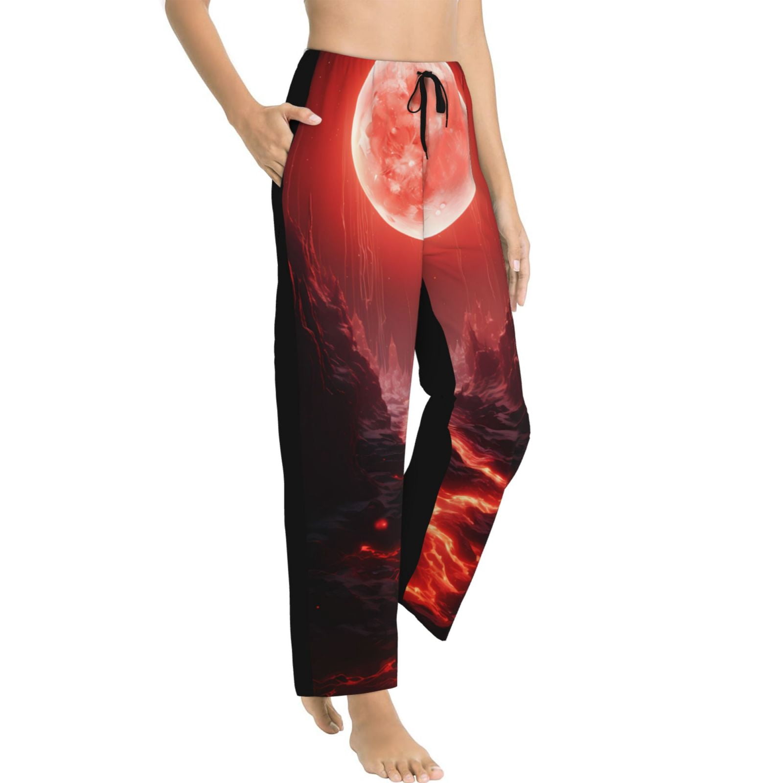 Goofa Red Moon Lava Printed Soft Pajama Pants for Women, Wide Leg Comfy ...
