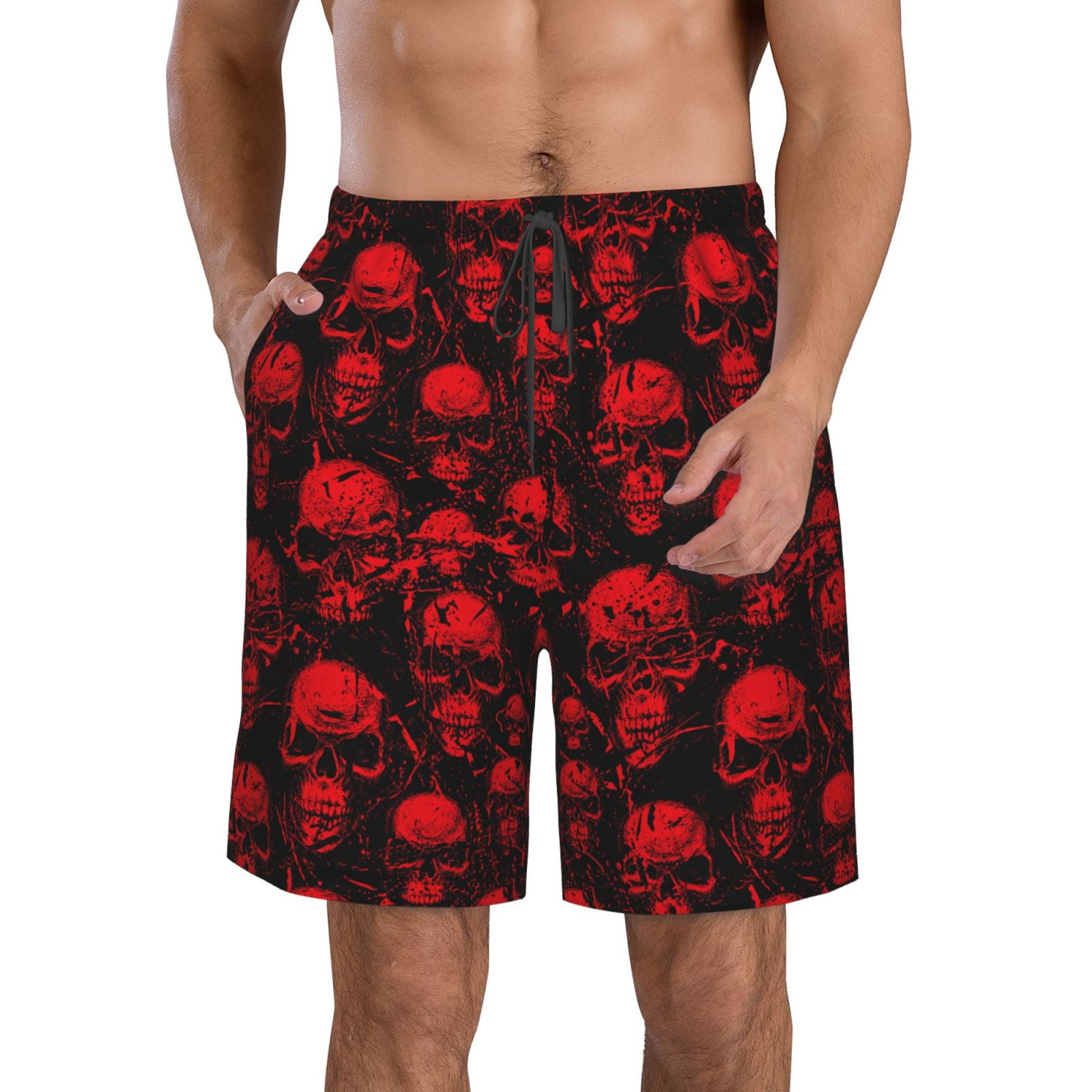 Goofa Red Skulls Printed Mens Swim Trunks Summer Quick Dry Short Beach ...