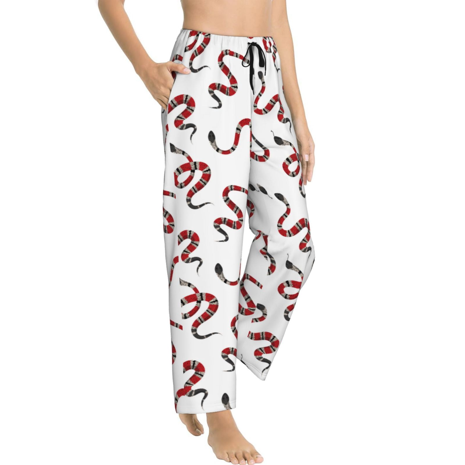 Goofa Red Snake Printed Soft Pajama Pants for Women, Wide Leg Comfy ...