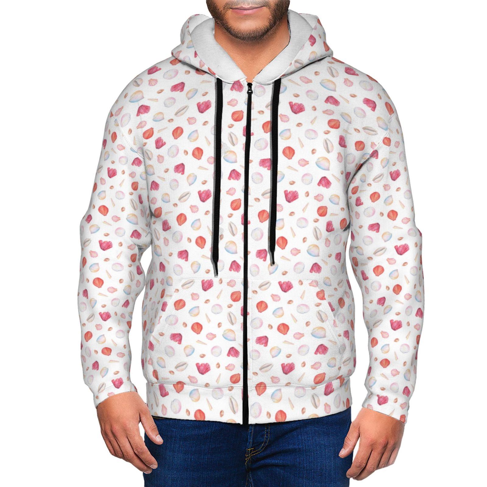 Goofa Red coral and scallop seashell Pattern Mens Full-zip Hoodie, Zip ...