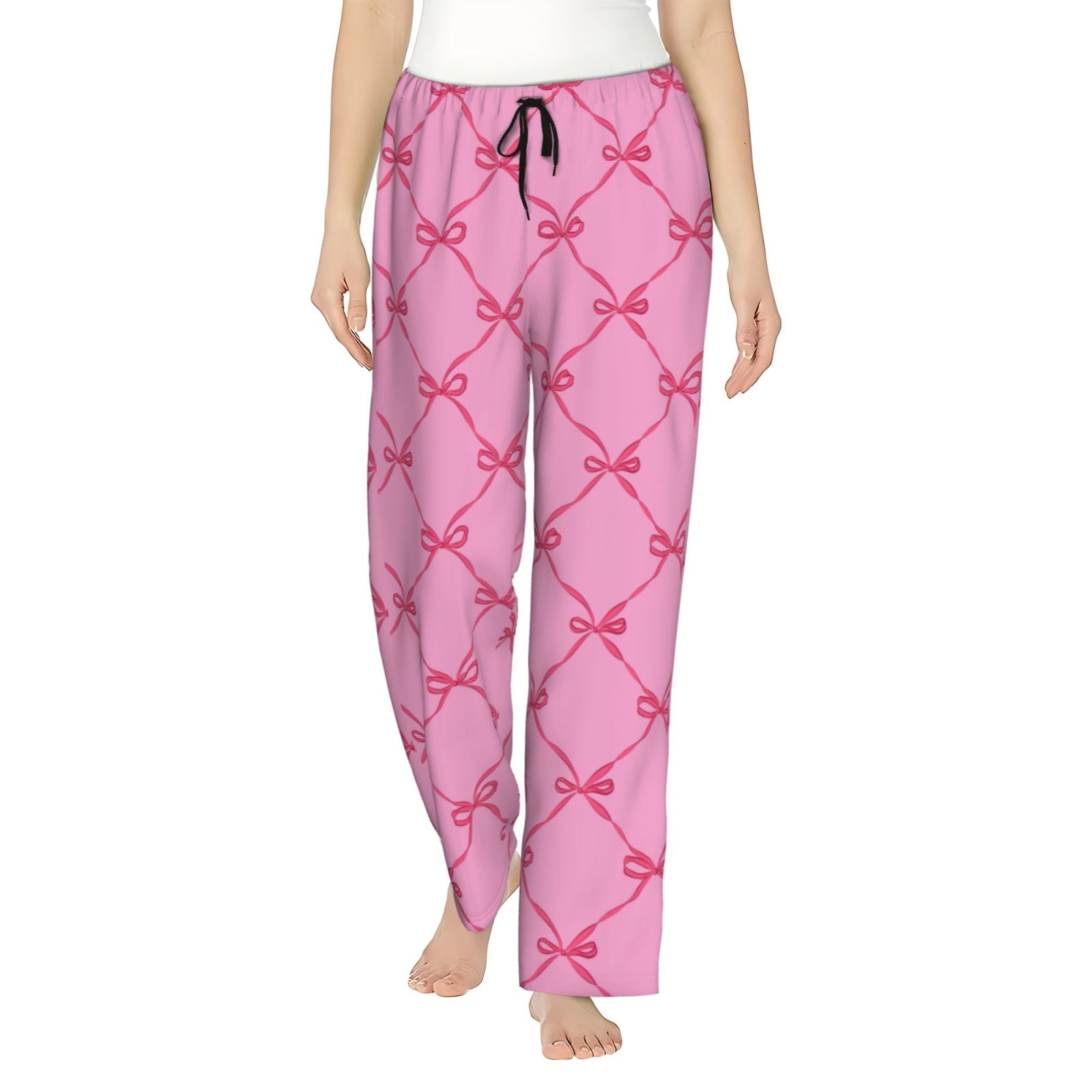 Goofa Red ribbons Printed Soft Pajama Pants for Women, Wide Leg Comfy ...