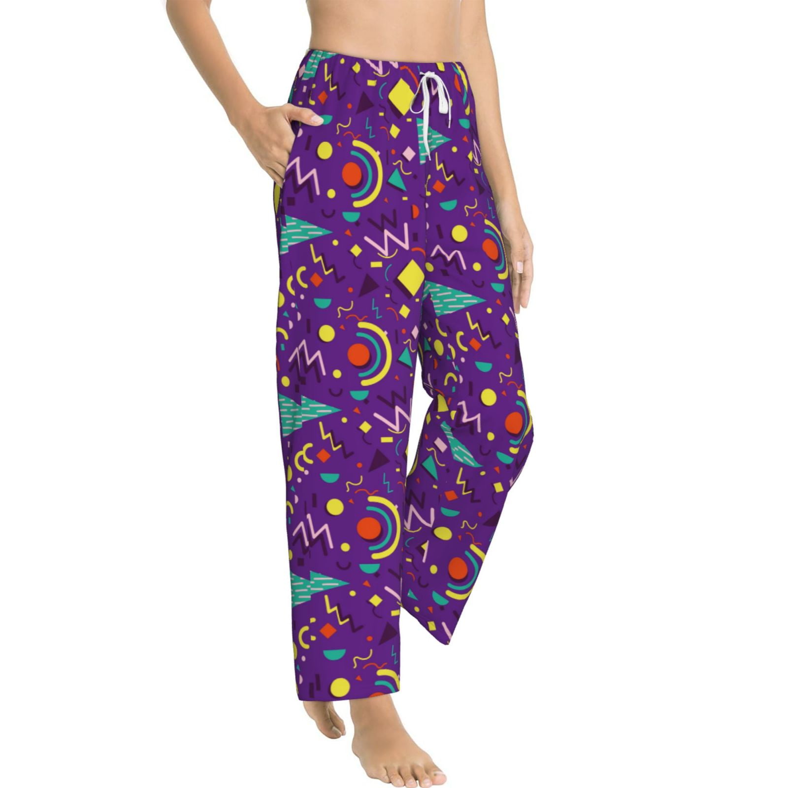 Goofa Retro 80s Style Printed Soft Pajama Pants for Women, Wide Leg ...