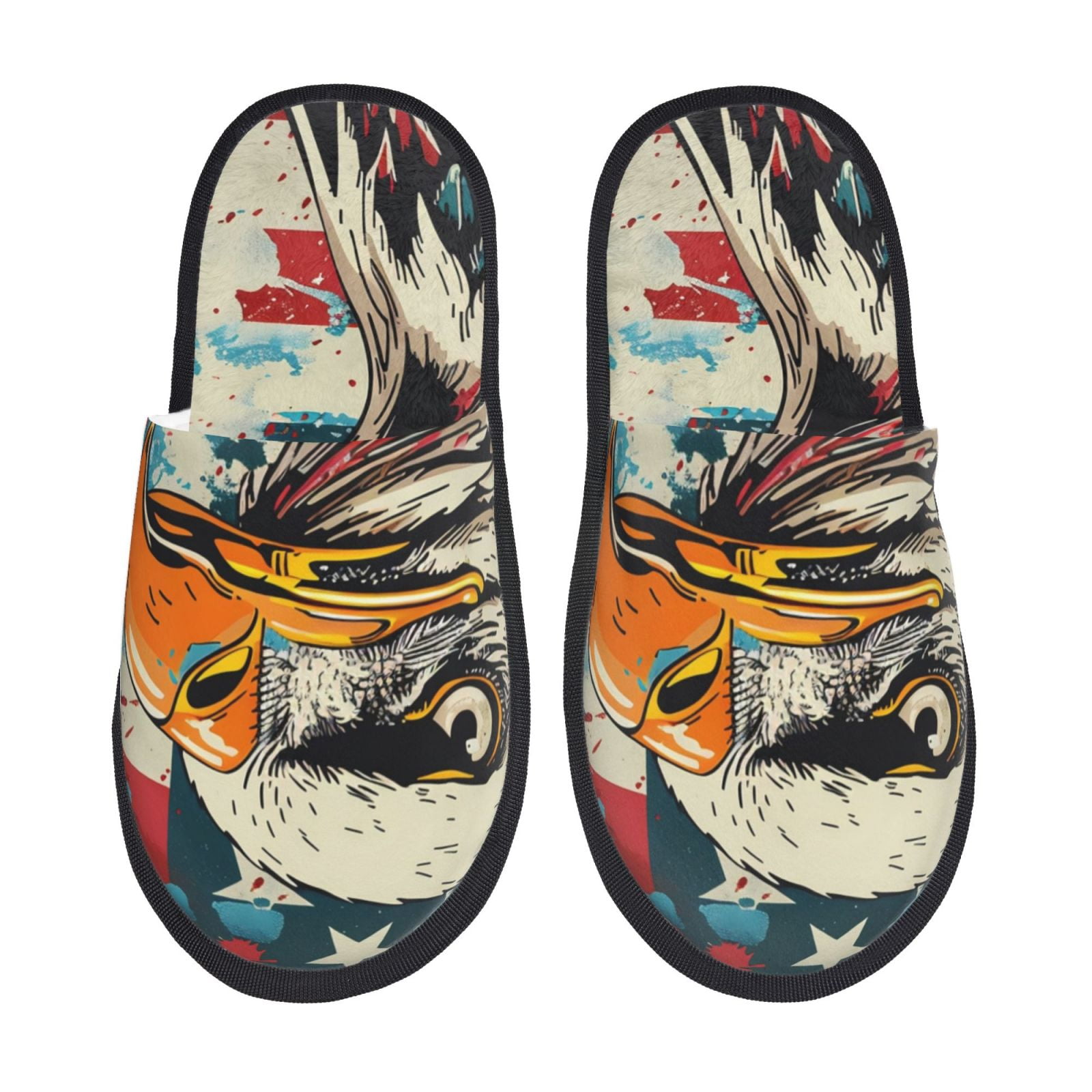Goofa Retro American Eagle Pattern Plush Furry Slippers for Men & Women ...