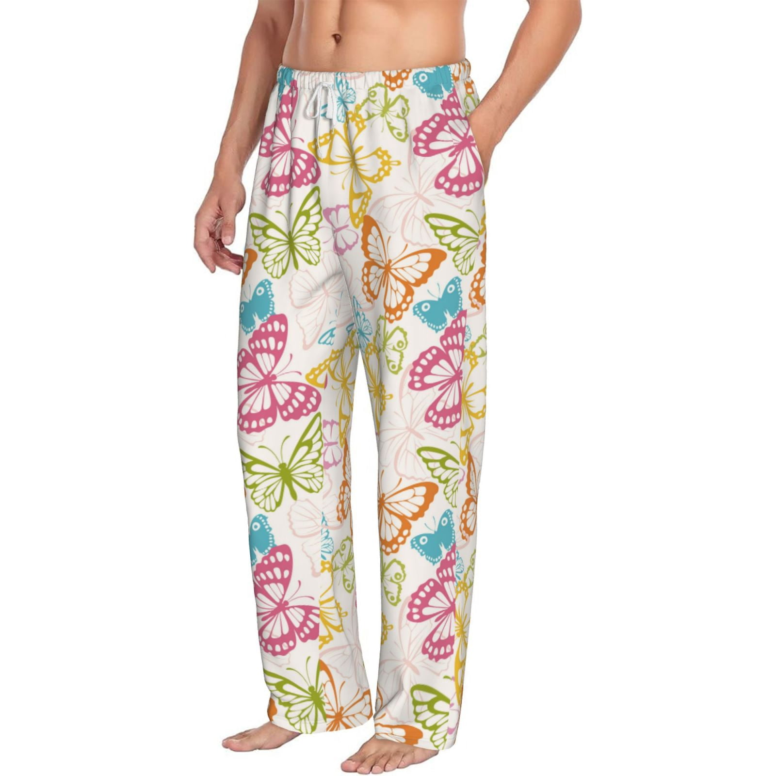 Goofa Retro Colorful Butterfly Printed Soft Pajama Pants for Men, Wide ...