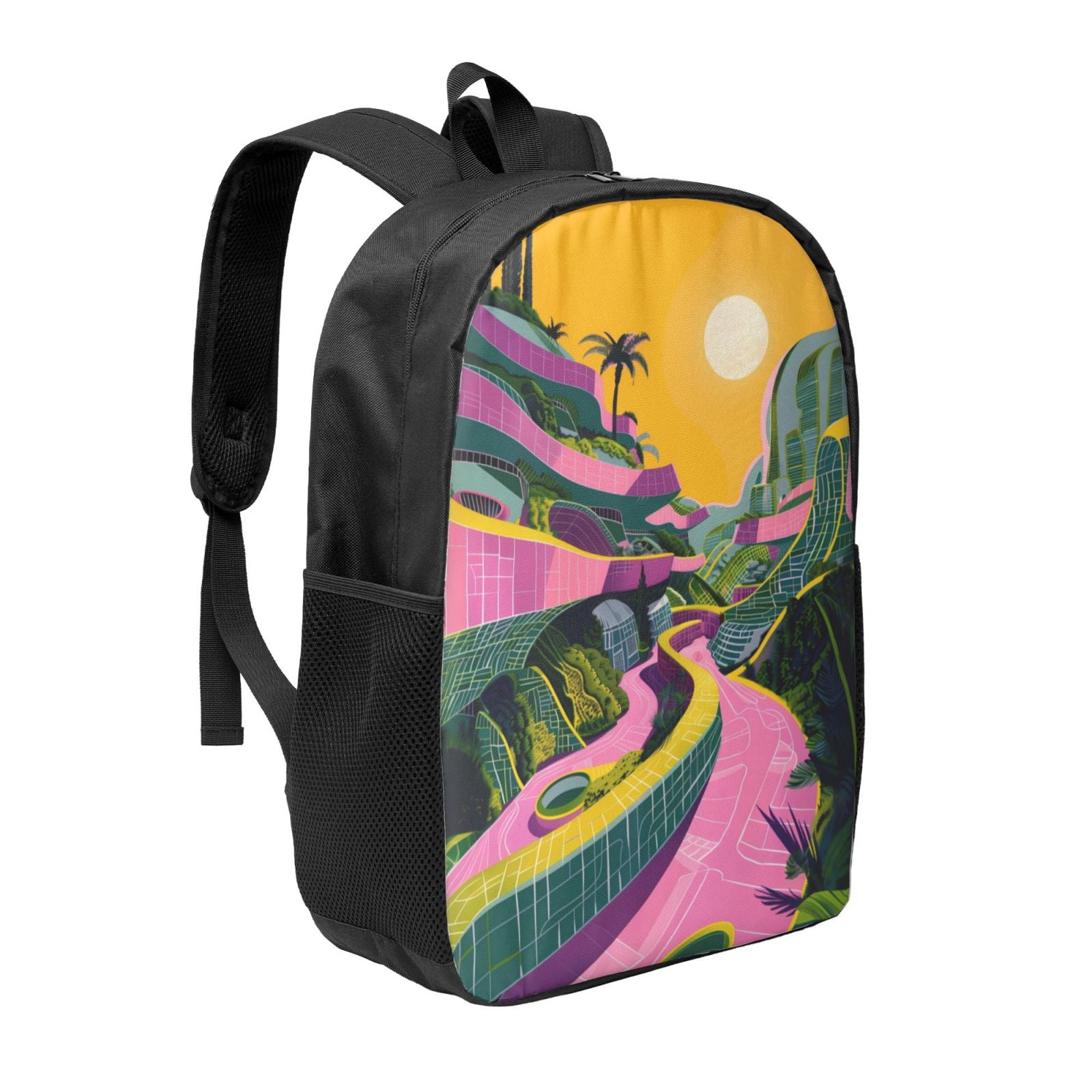 Goofa Retro Futuristic Landscape Pattern 17in Student Backpack - School ...