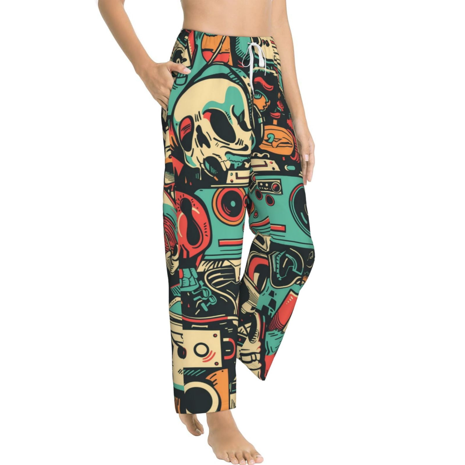 Goofa Retro Pop Art Collage Printed Soft Pajama Pants for Women, Wide ...
