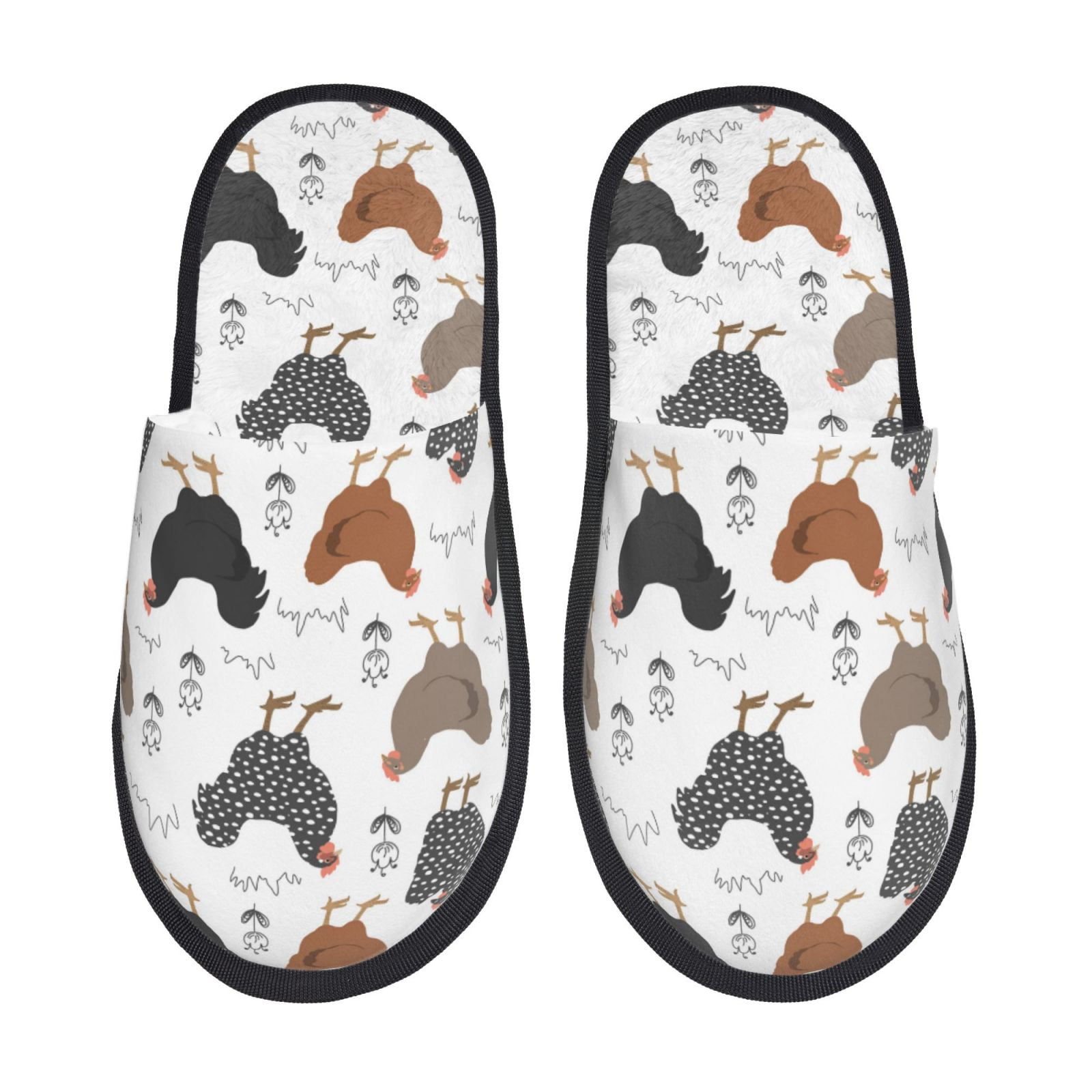 Goofa Retro Rooster Pattern Plush Furry Slippers for Men & Women, Cozy ...