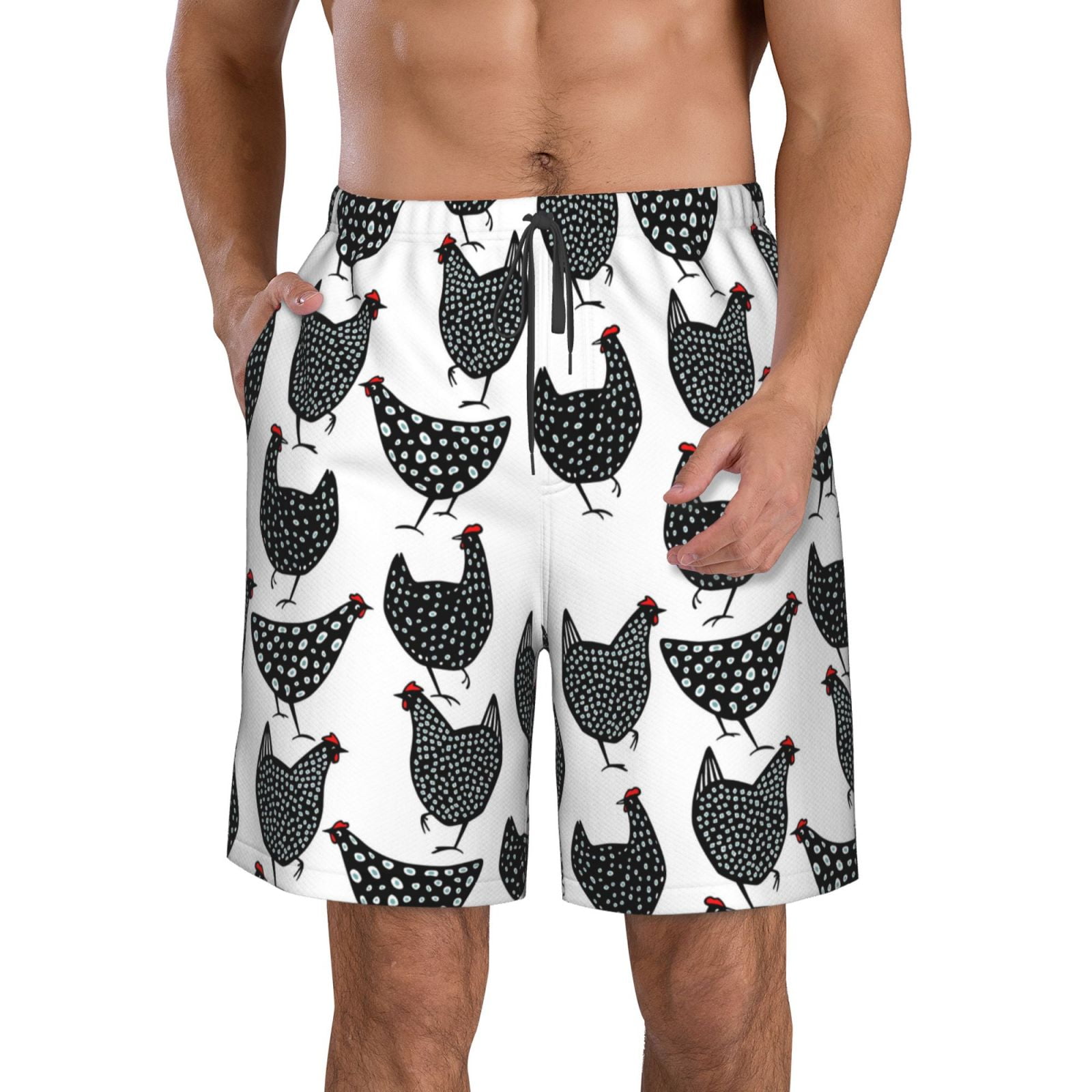 Goofa Retro Rooster Printed Mens Swim Trunks Summer Quick Dry Short ...