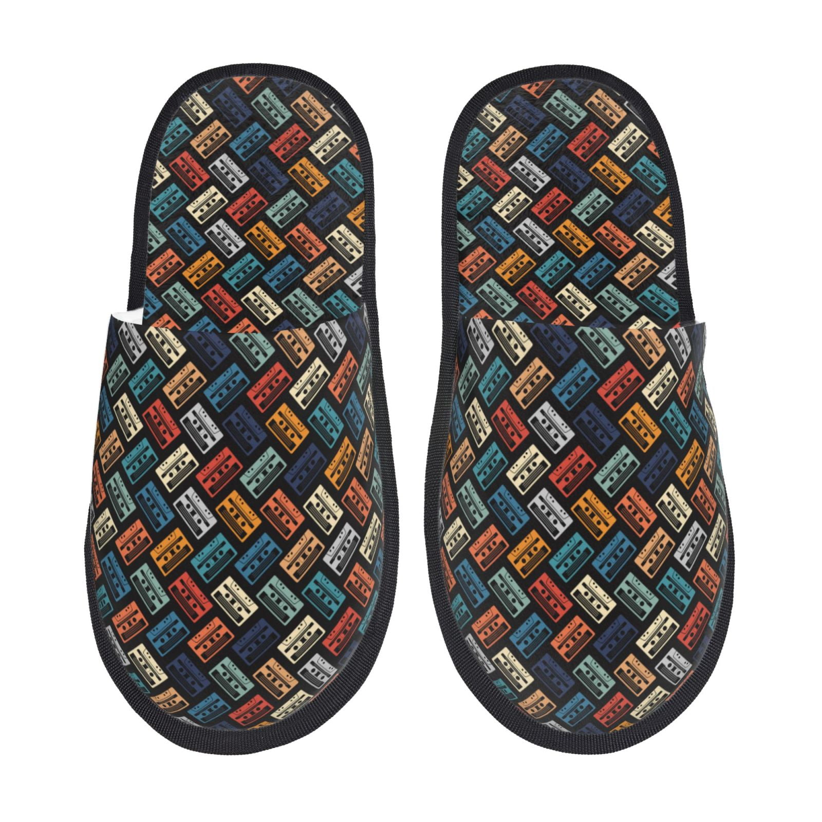 Goofa Retro Tape Pattern Plush Furry Slippers for Men & Women, Cozy ...