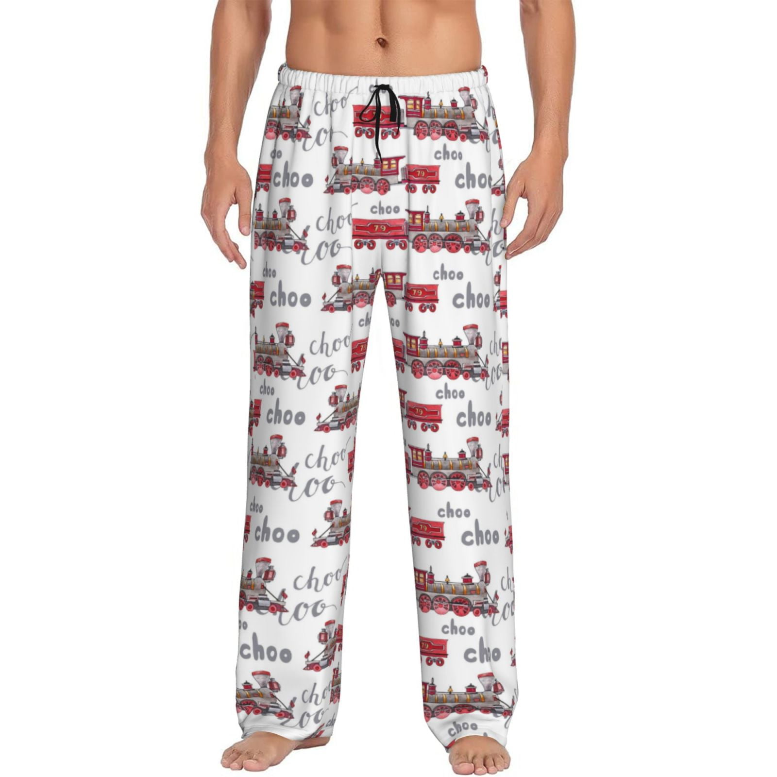 Goofa Retro Train Pattern Printed Soft Pajama Pants for Men, Wide Leg ...
