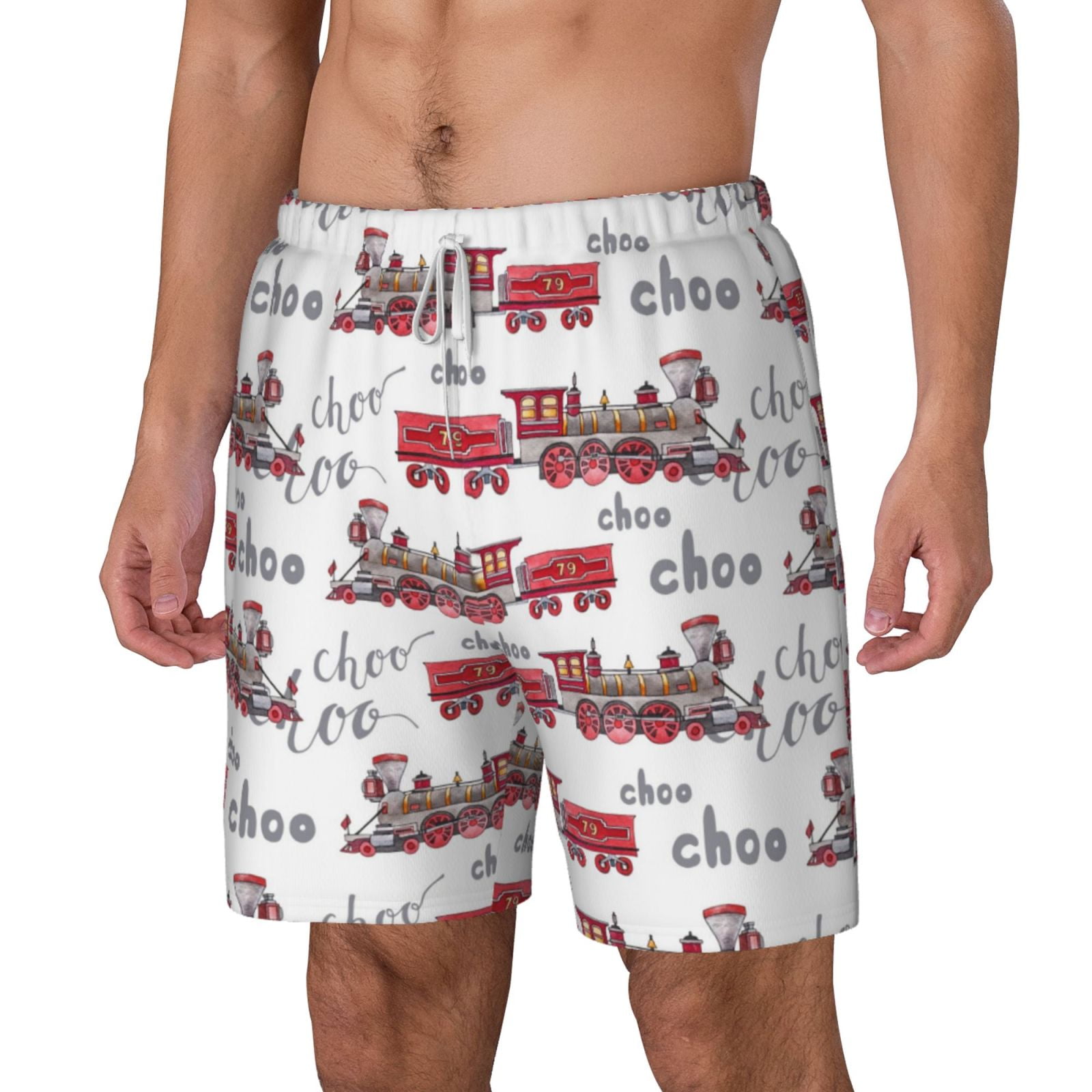 Goofa Retro Train Printed Men's Swim Trunks Board Shorts Quick Dry Mens ...