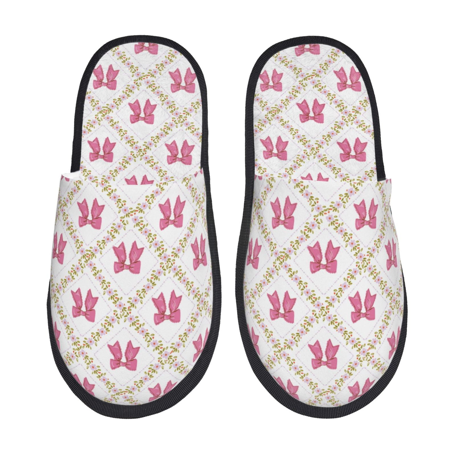 Goofa Retro bows Pattern Plush Furry Slippers for Men & Women, Cozy ...
