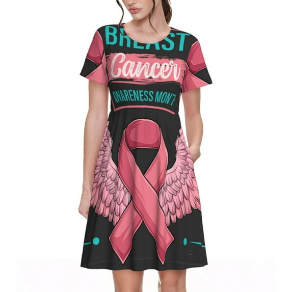 Goofa Ribbon With Angel Wings Pattern Women Summer Short Sleeve Midi ...