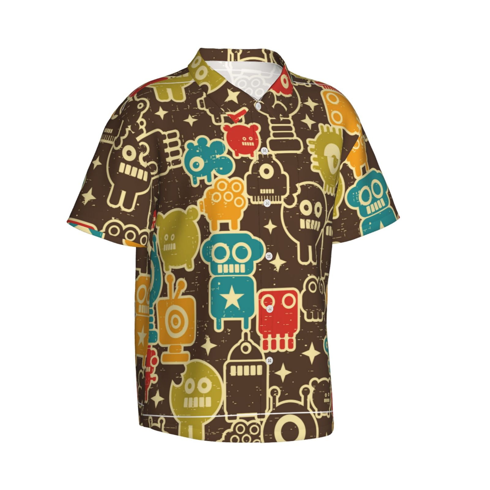Goofa Robot and Monsters Hawaiian Shirt for Men, Unisex Summer Beach Casual Short Sleeve Button ...