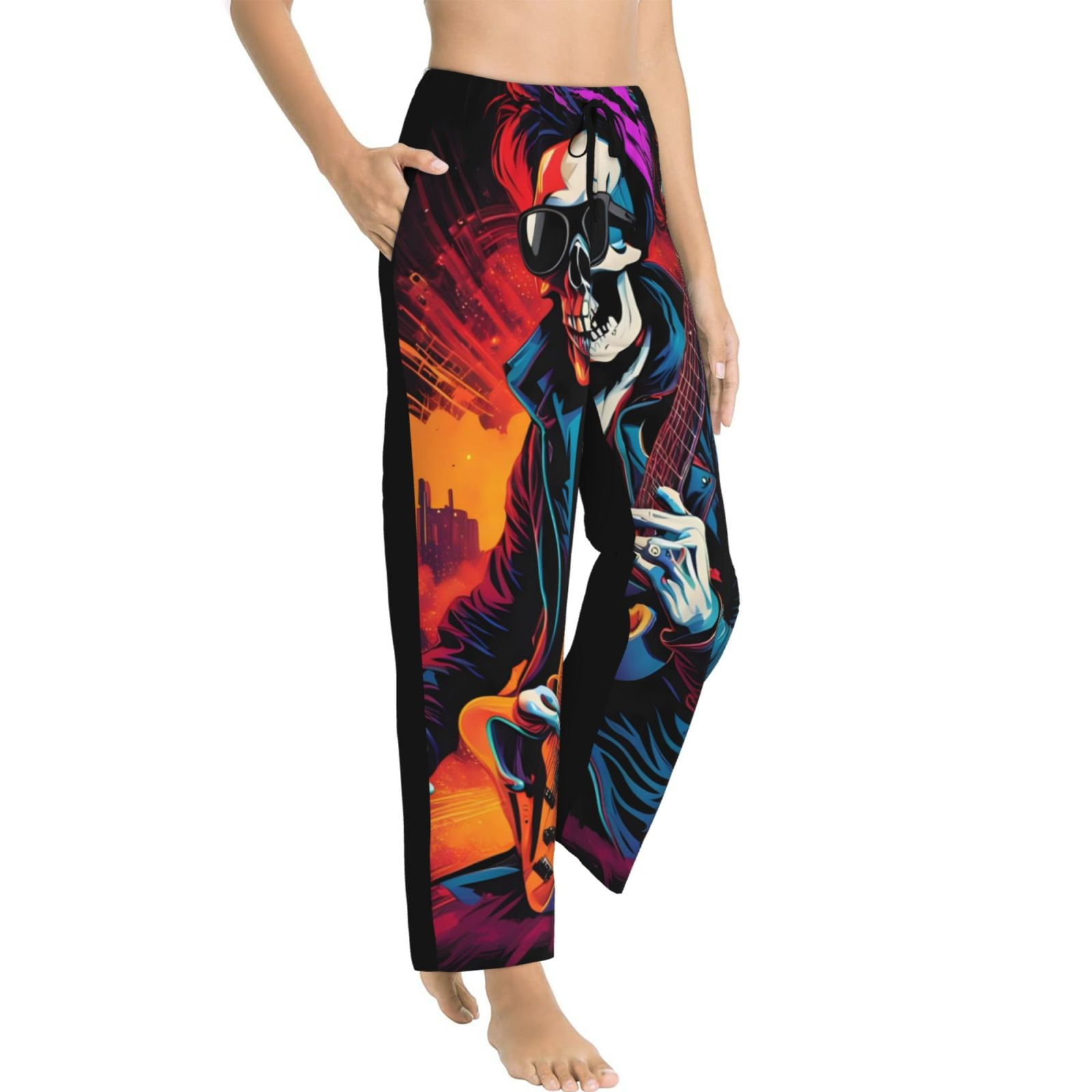 Goofa Rock Skull Singer Printed Soft Pajama Pants for Women, Wide Leg ...