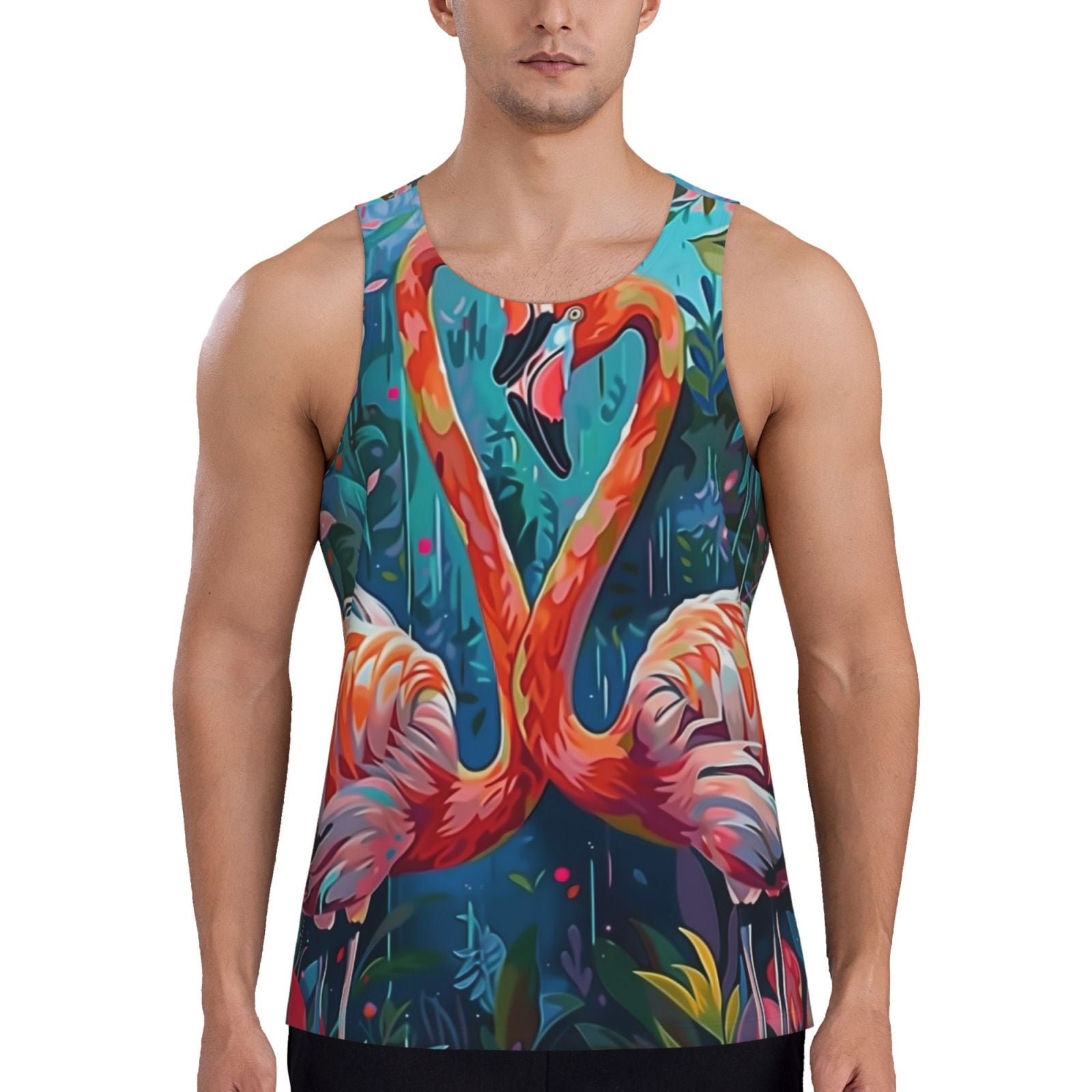 Goofa Romantic Flamingo Pair Pattern Men's Workout Tank Top Slim-Fit ...