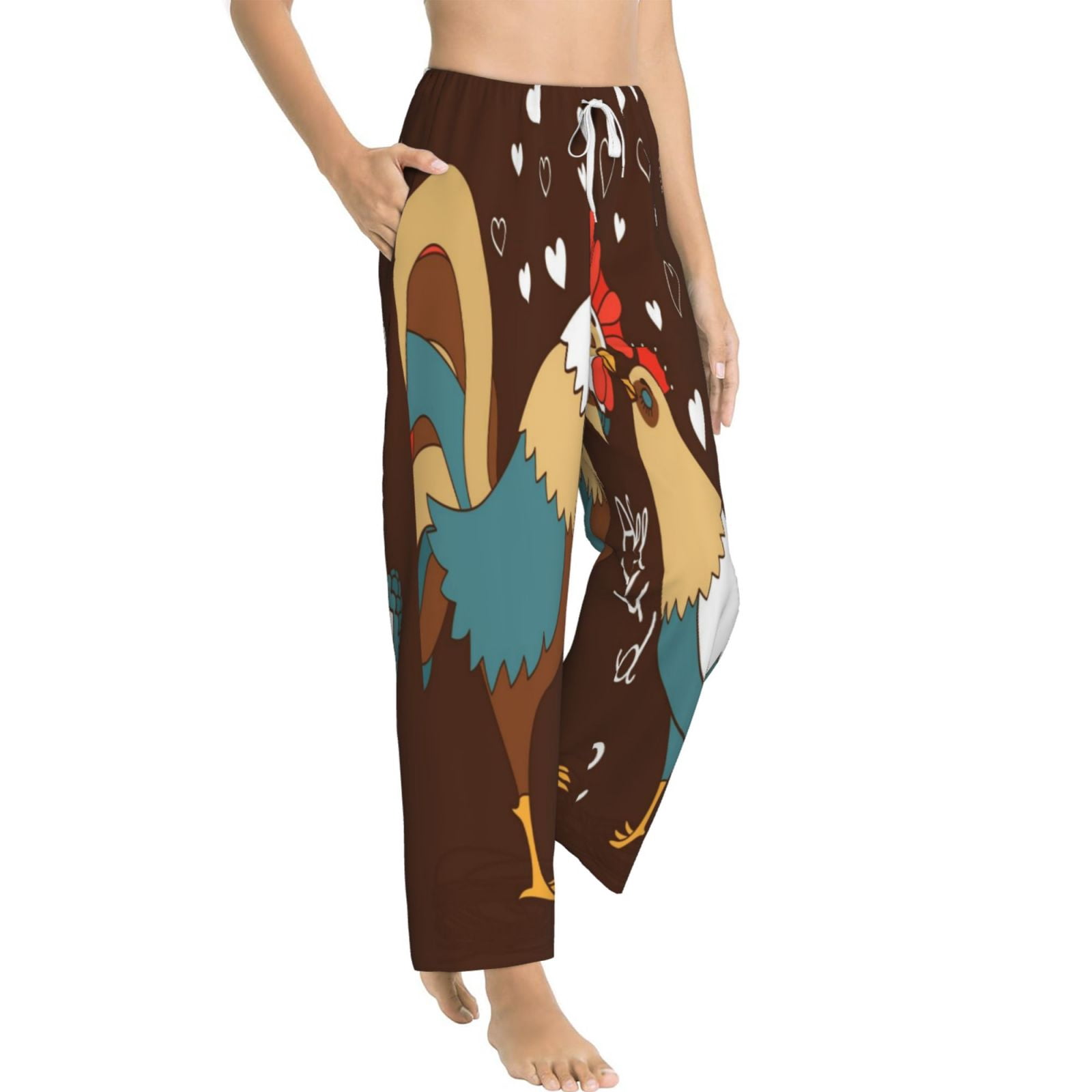 Goofa Rooster And Chicken Printed Soft Pajama Pants for Women, Wide Leg ...