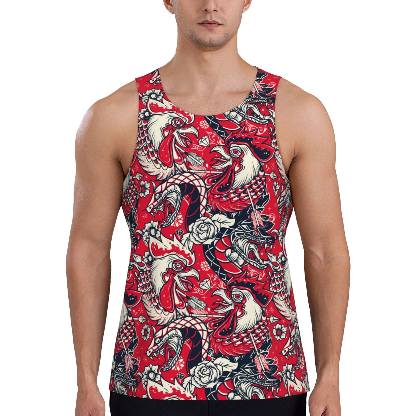 Goofa Rooster Head Pattern Men's Workout Tank Top Slim-Fit Tank Quick ...