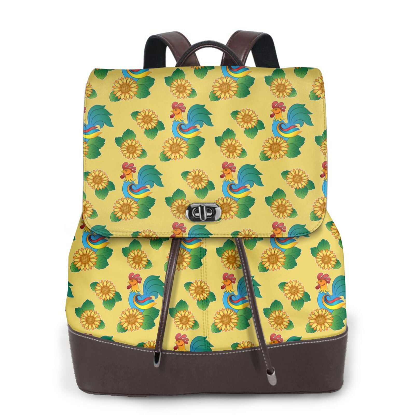 Goofa Roosters And Sunflowers for Leather Backpack Purse for Women ...