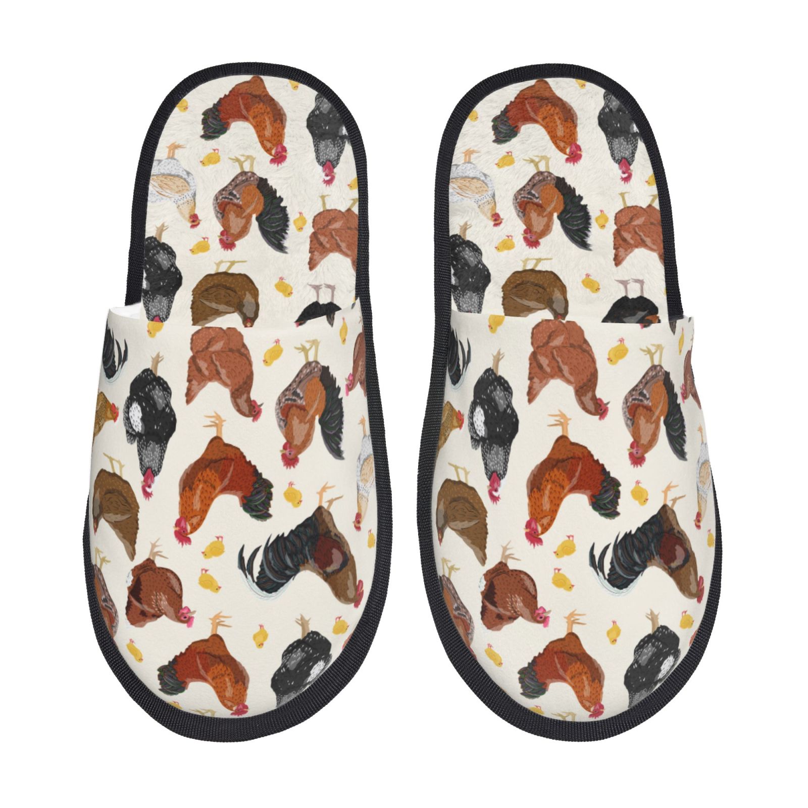 Goofa Roosters and Chickens Pattern Plush Furry Slippers for Men ...