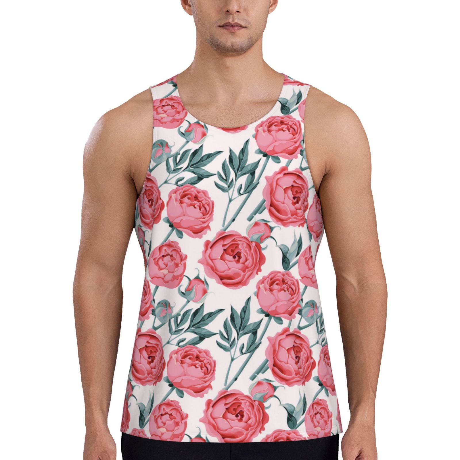 Goofa Rose Flowers Pattern Men's Workout Tank Top Slim-Fit Tank Quick ...