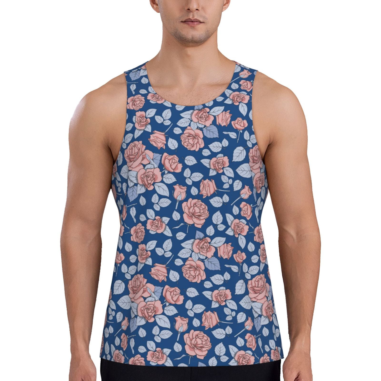 Goofa Rose Flowers Pattern Men's Workout Tank Top Slim-Fit Tank Quick ...