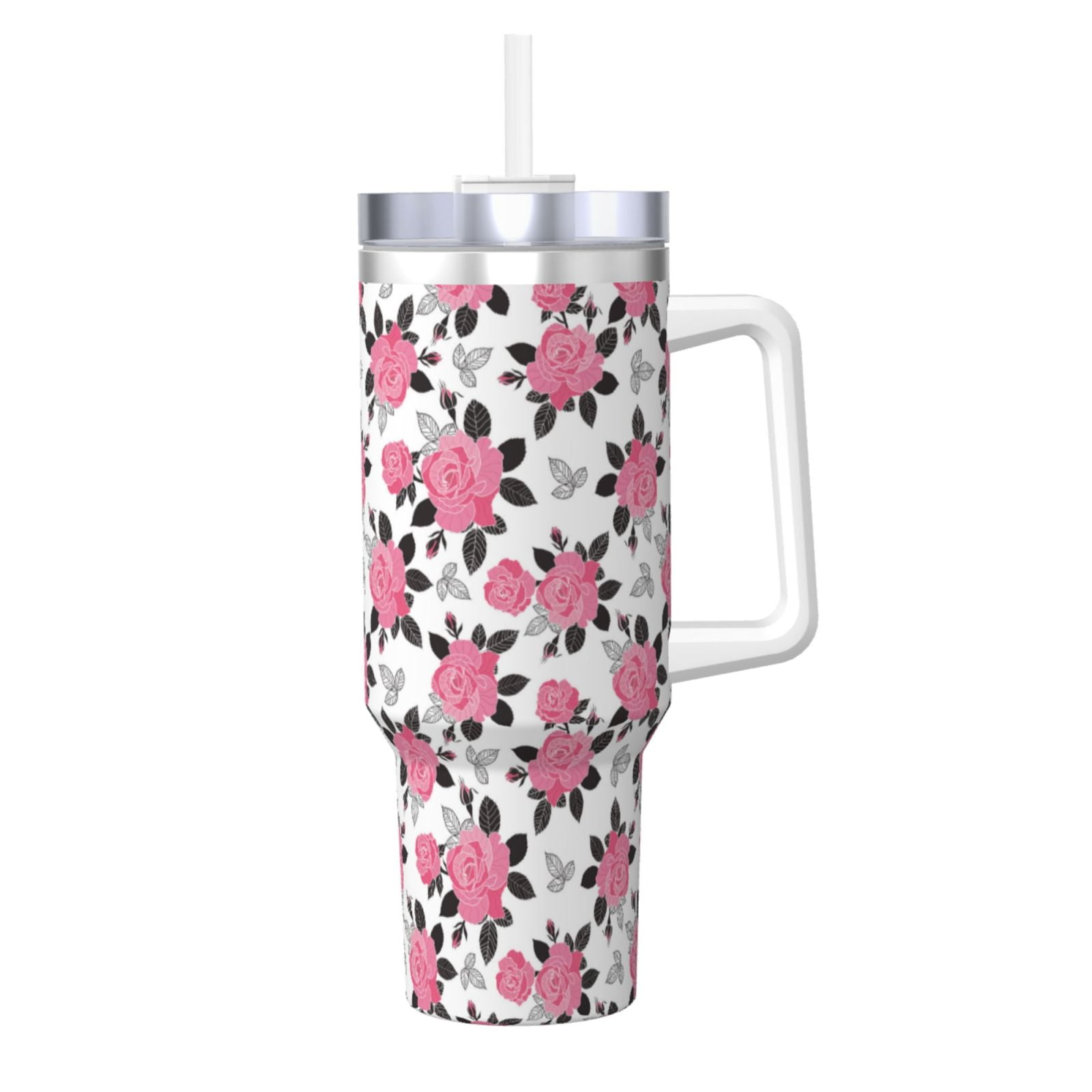 Goofa Rose Flowers Print 40oz Ice Bully With Handle And Straw Stainless ...