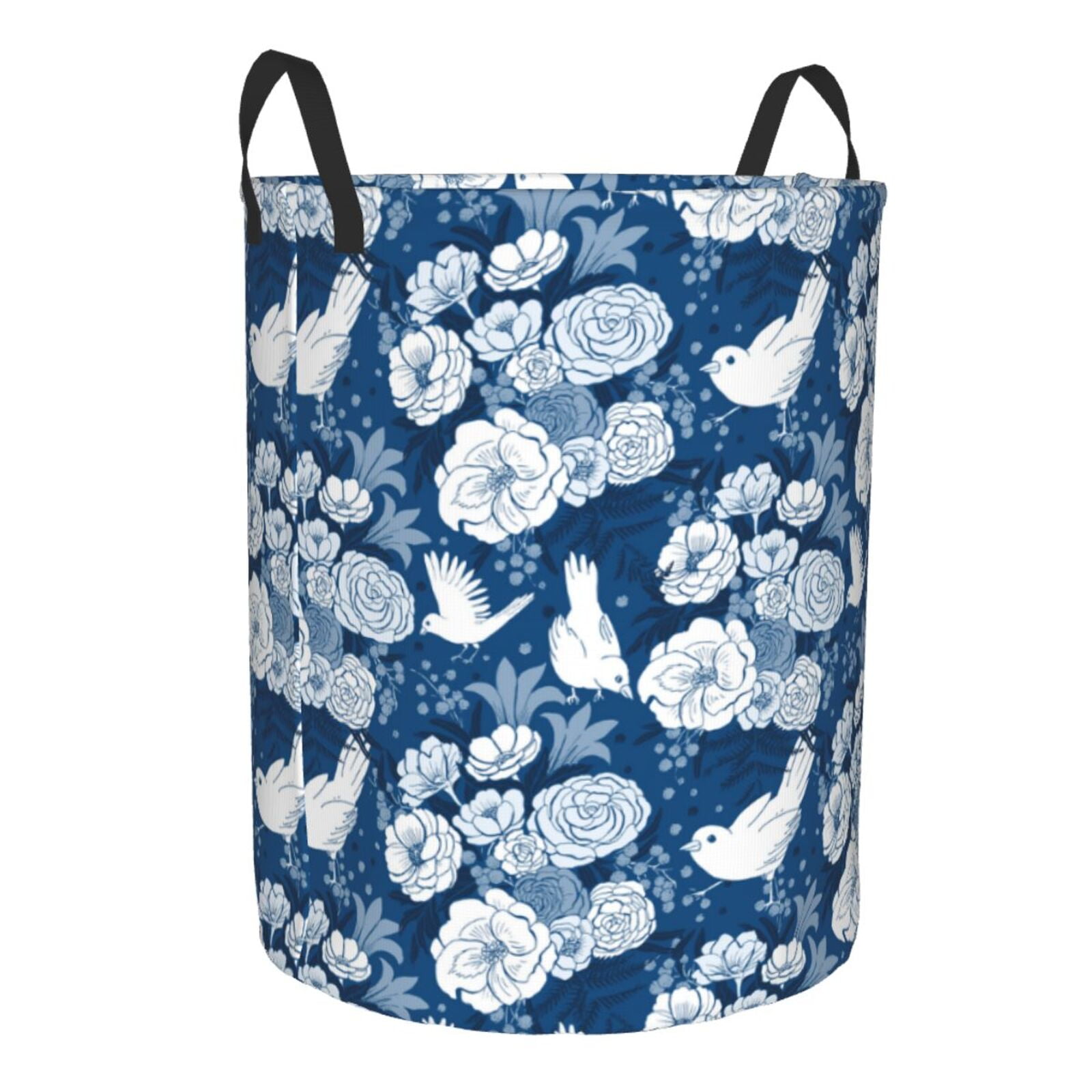 Goofa Rose Flowers Printed Circular Hamper,Laundry Basket with Handles ...