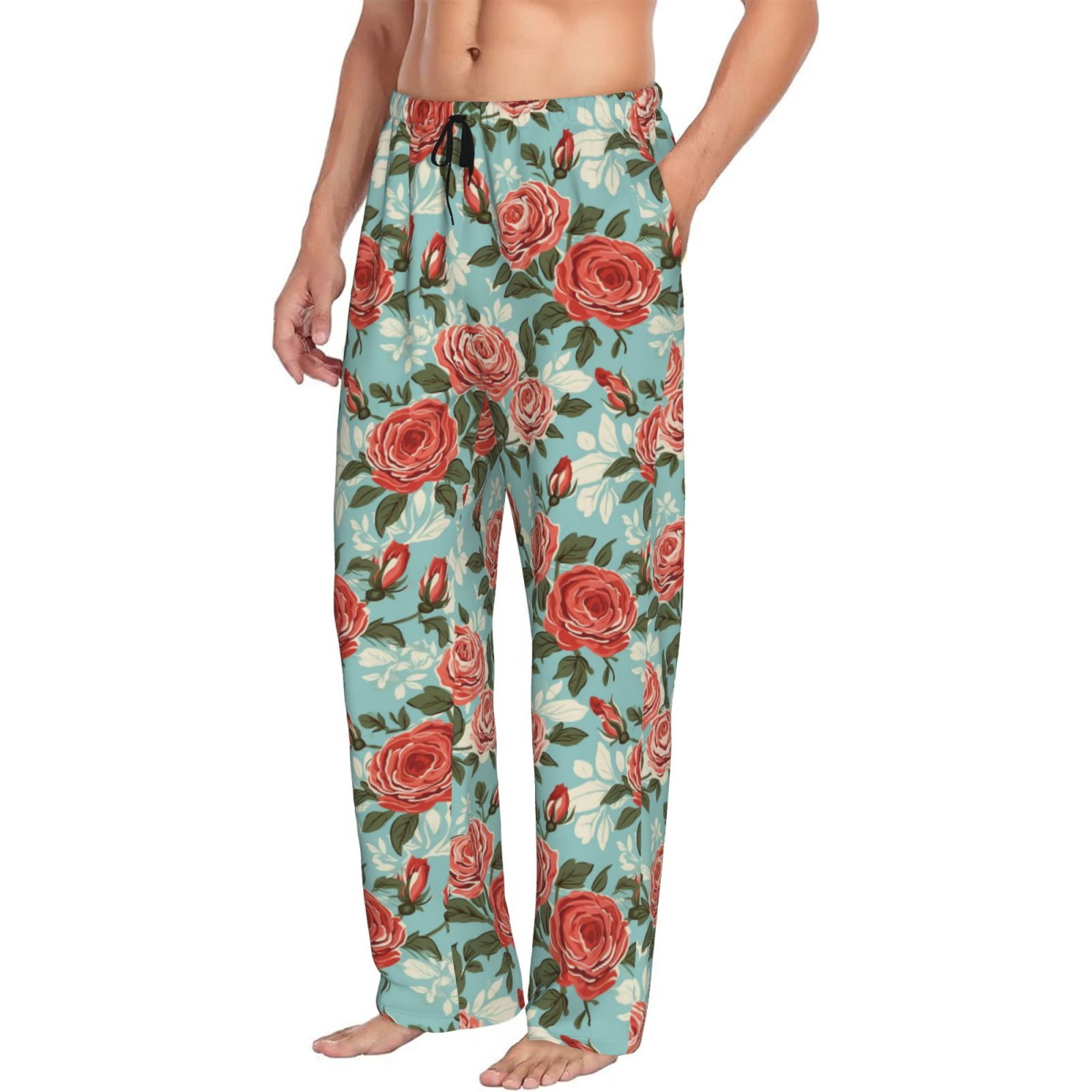 Goofa Rose Flowers Printed Soft Pajama Pants for Men, Wide Leg Comfy ...